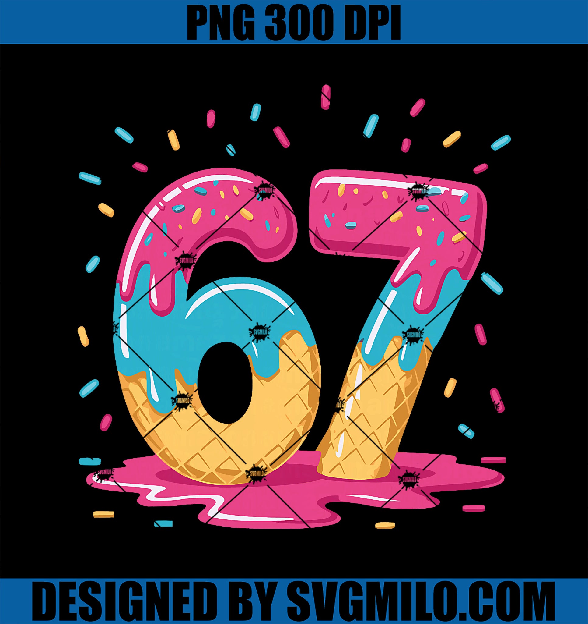 67 Ice Cream Drip Meme Six Seven PNG, Gen Alpha Slang PNG