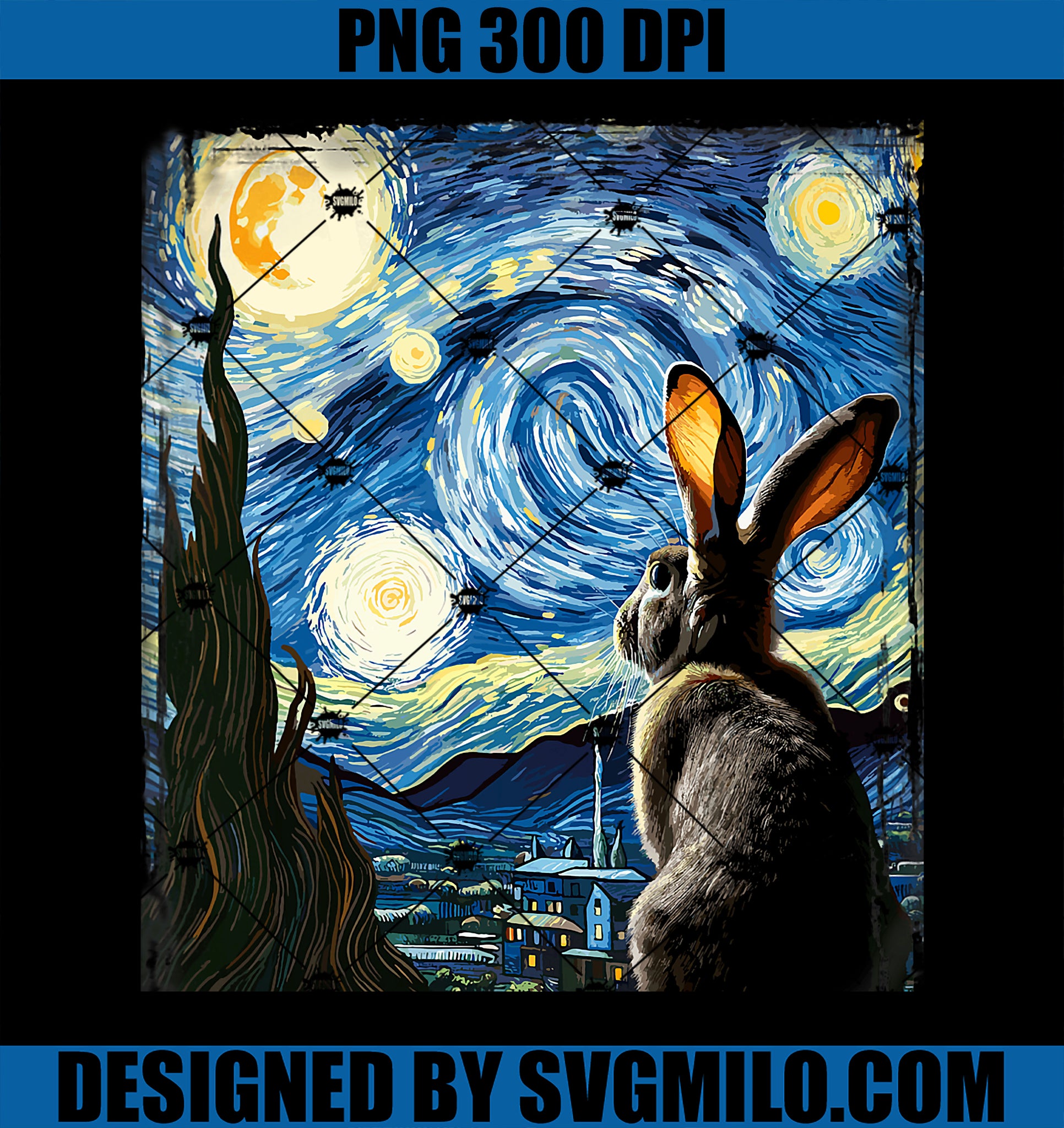 Artistic Rabbit PNG, Van Gogh Style Starry Night Rabbit PNG