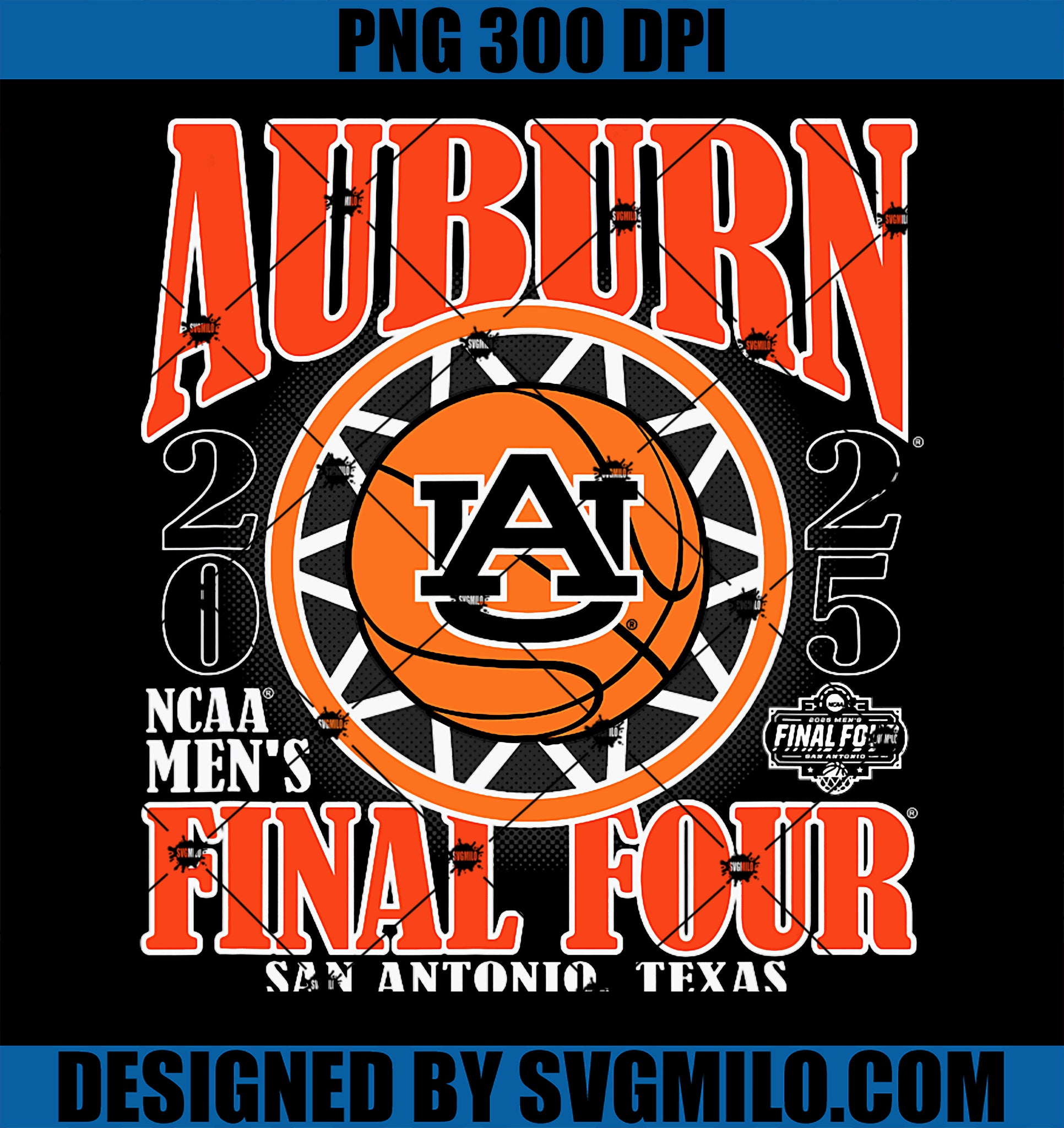 Auburn Tigers Final Four 2025 PNG, Men's Basketball Burst Navy PNG