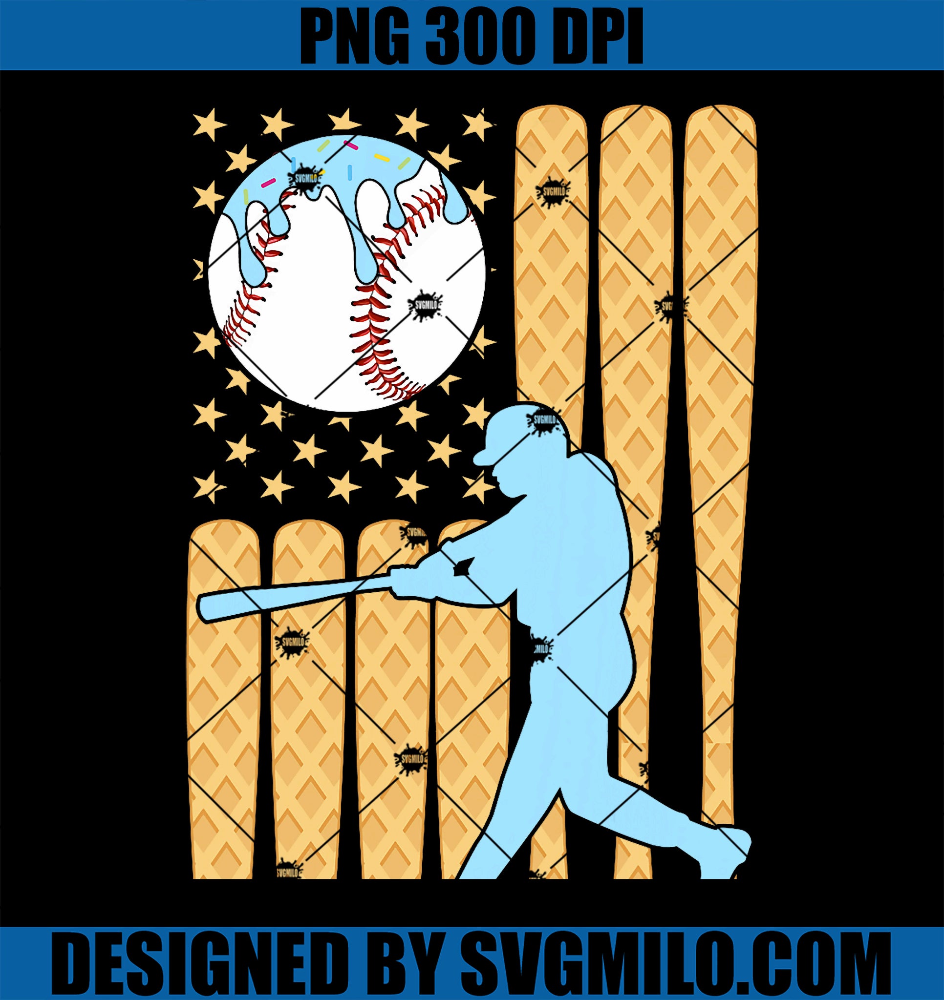 Baseball Drip Boys PNG, Batter Ice Cream American Flag