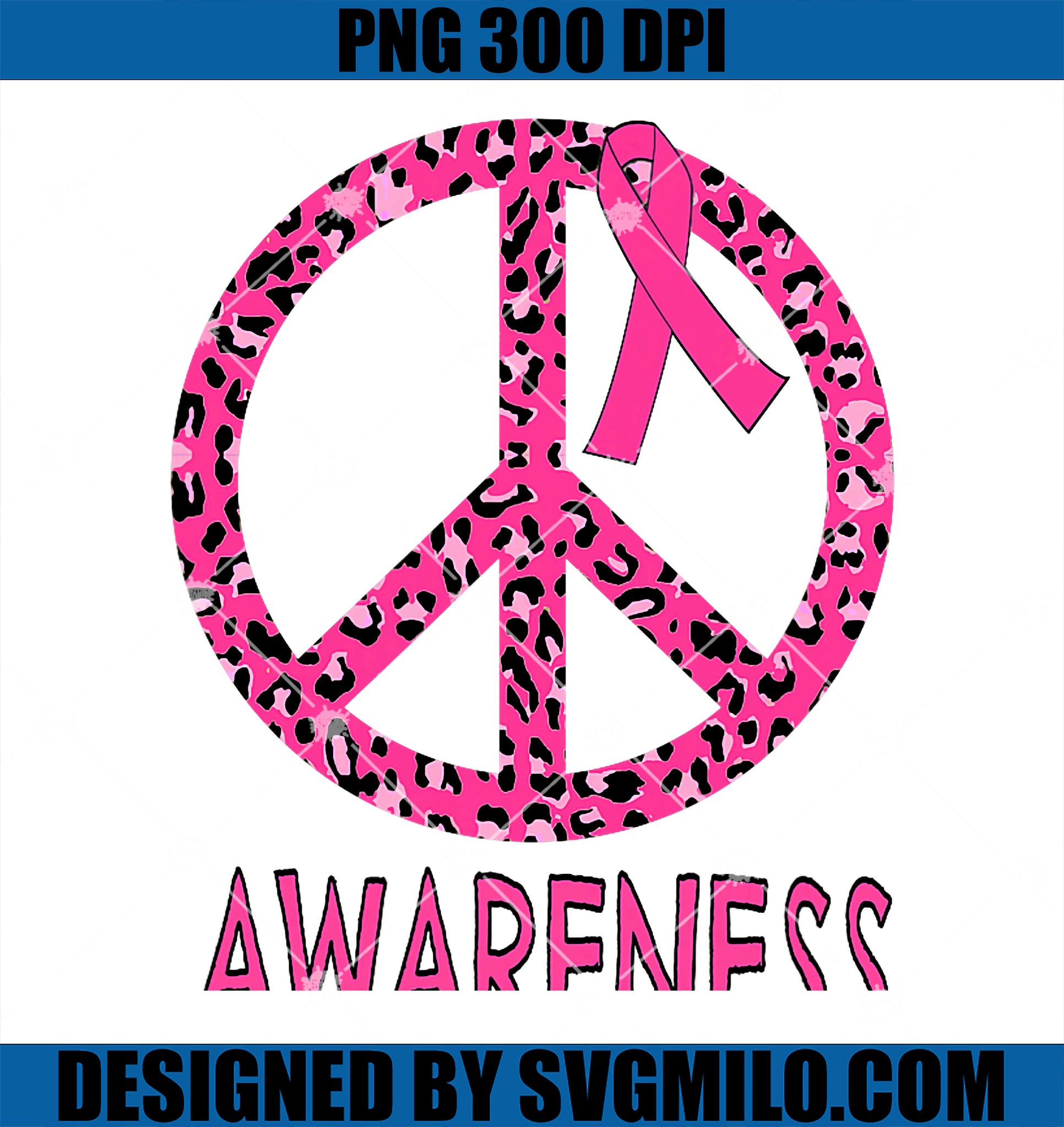 Breast Cancer Peace Sign Pink PNG, Leopard Print PNG