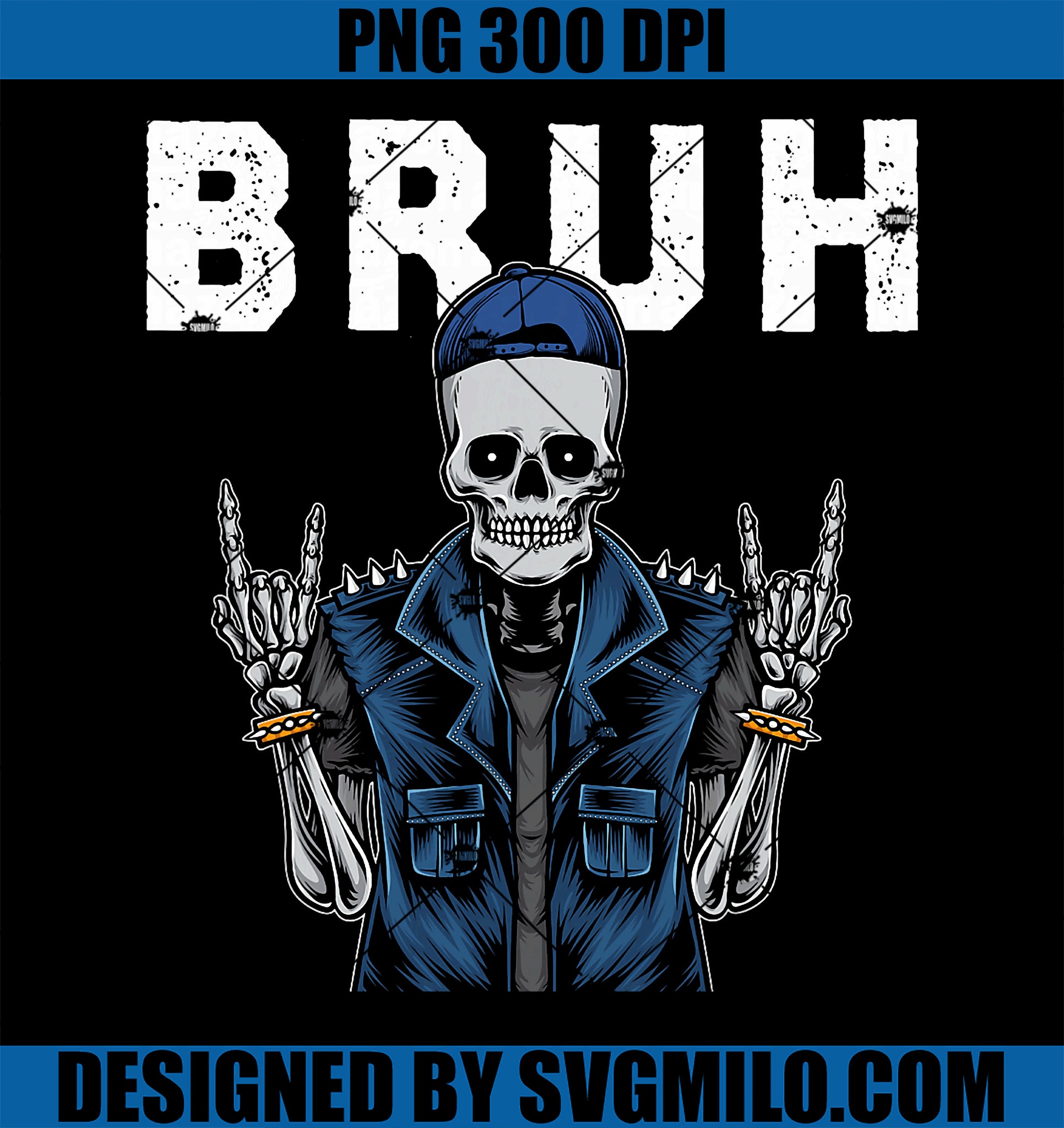 Bruh Skeleton Rock Hand Sign PNG, Happy Halloween PNG