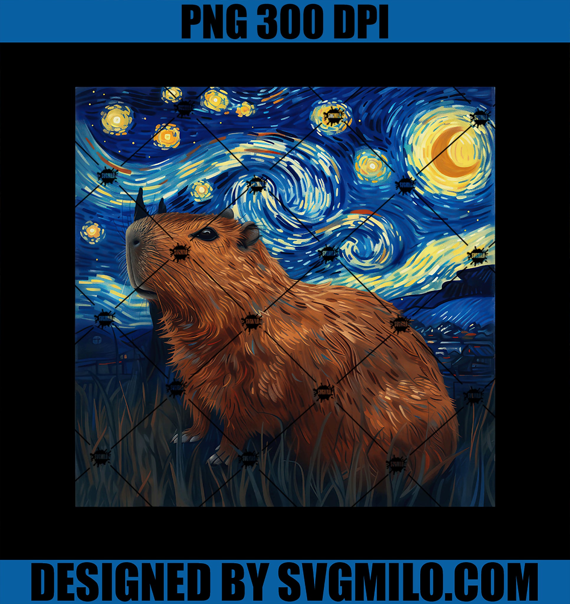 Capybara Van Gogh PNG, Style Starry Night PNG