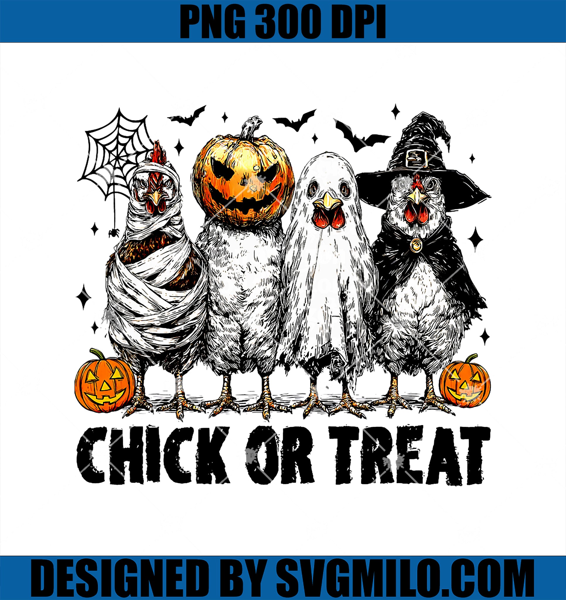 Chick Or Treat Halloween PNG, Witch Spooky Chicken PNG