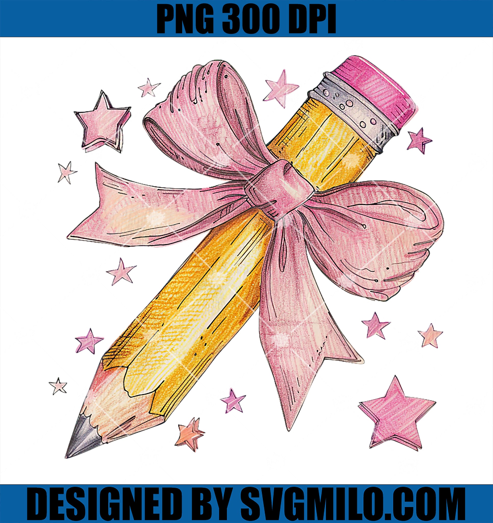 Coquette Pencil With Pink Bow Teacher PNG, Back To School Kids PNG