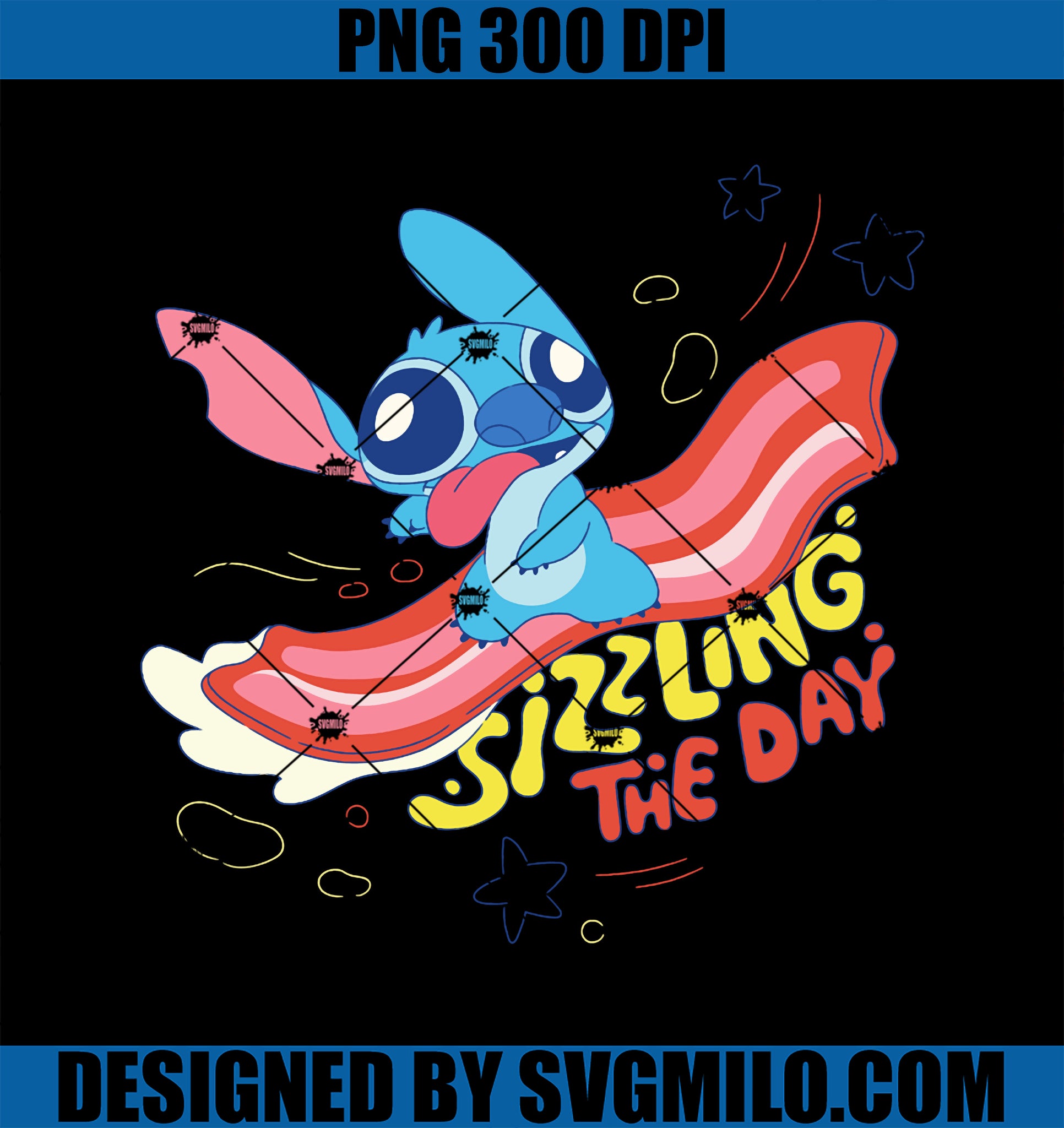 Disney Lilo & Stitch Sizzling The Day PNG, Bacon Surfing Logo PNG