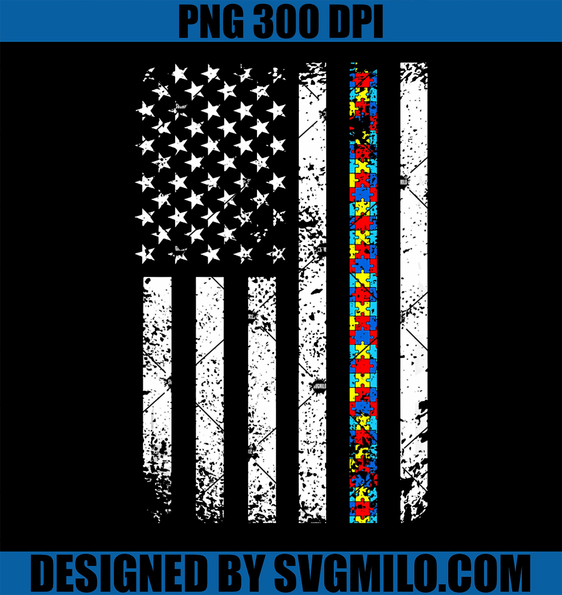 Distressed USA Flag Autism Puzzle Pride PNG, Awareness Pride PNG