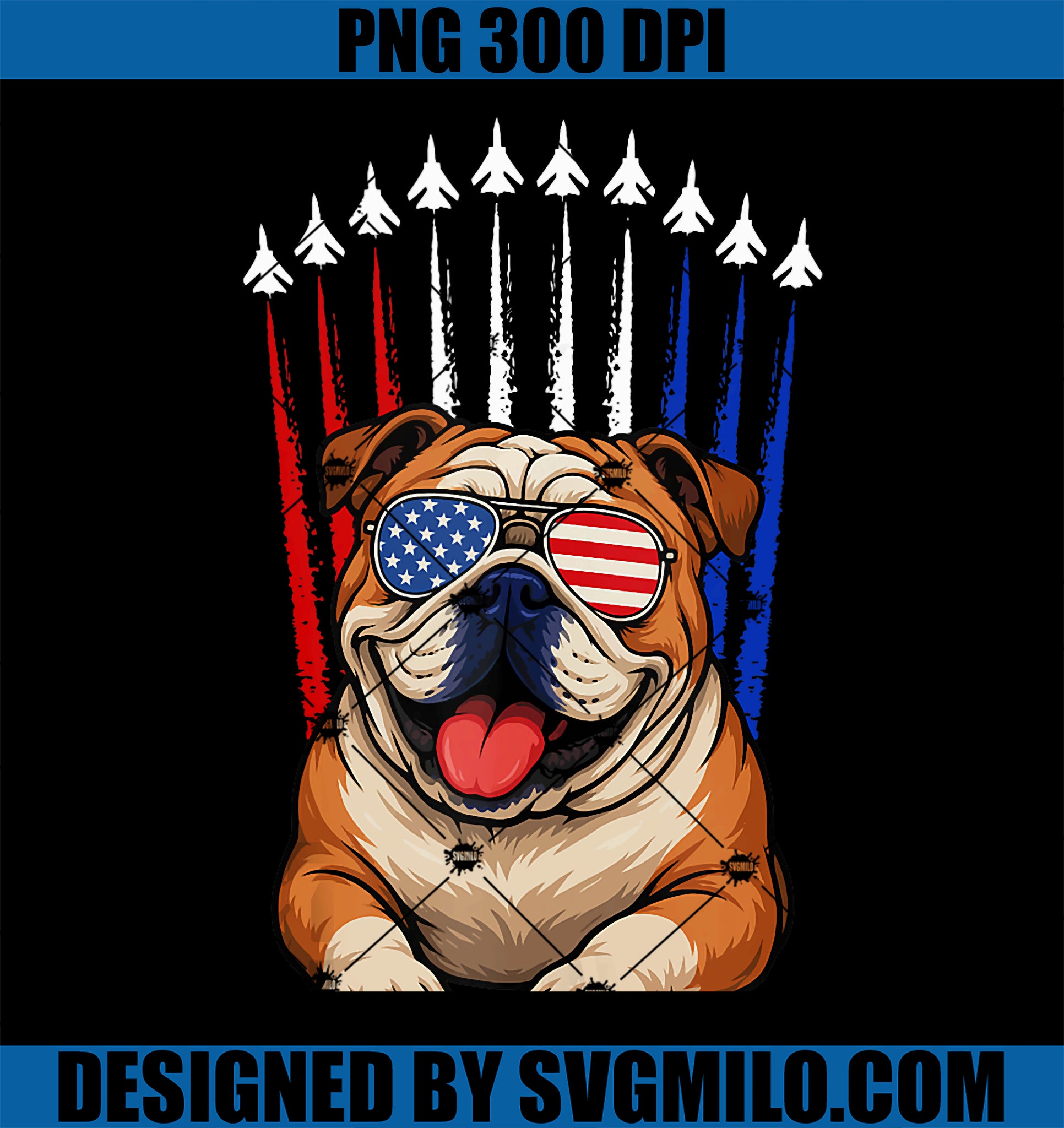 English Bulldog Fighter Jet Airplane Patriotic PNG, Dog 4th July PNG