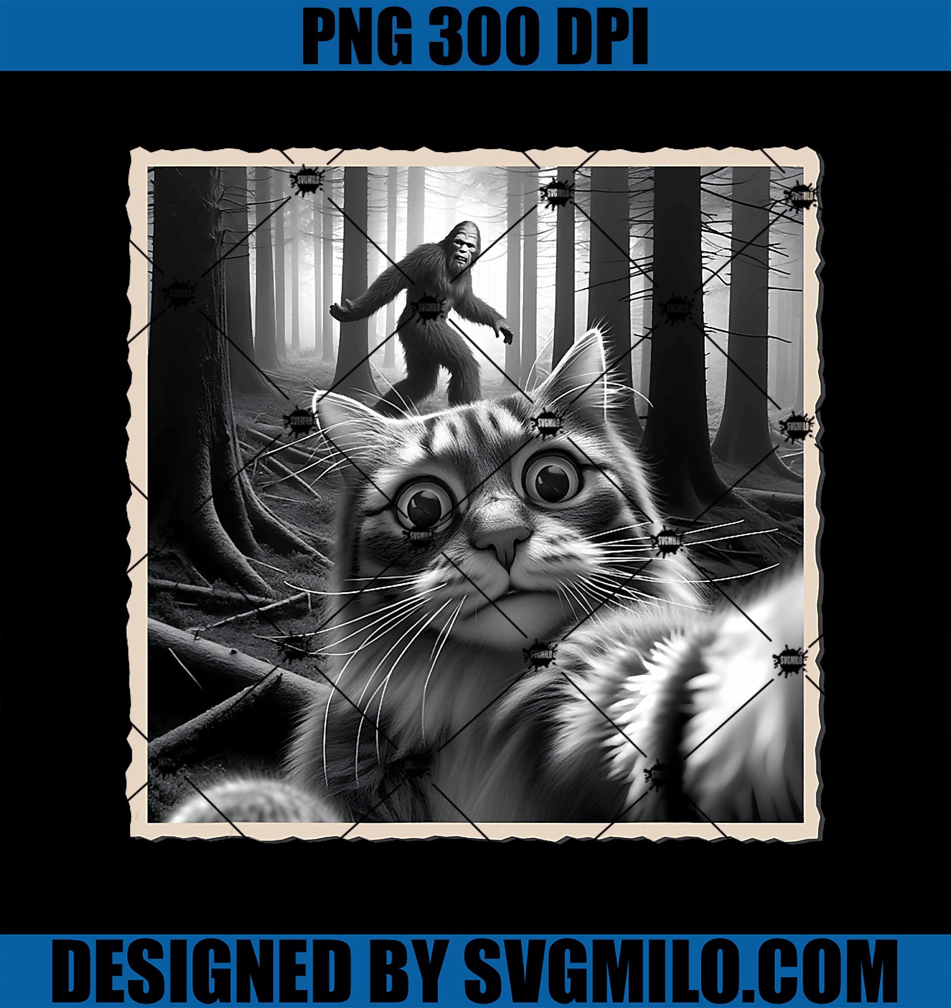 Funny Cat Selfie with Bigfoot PNG, Sasquatch & Humor, Funny Cat PNG