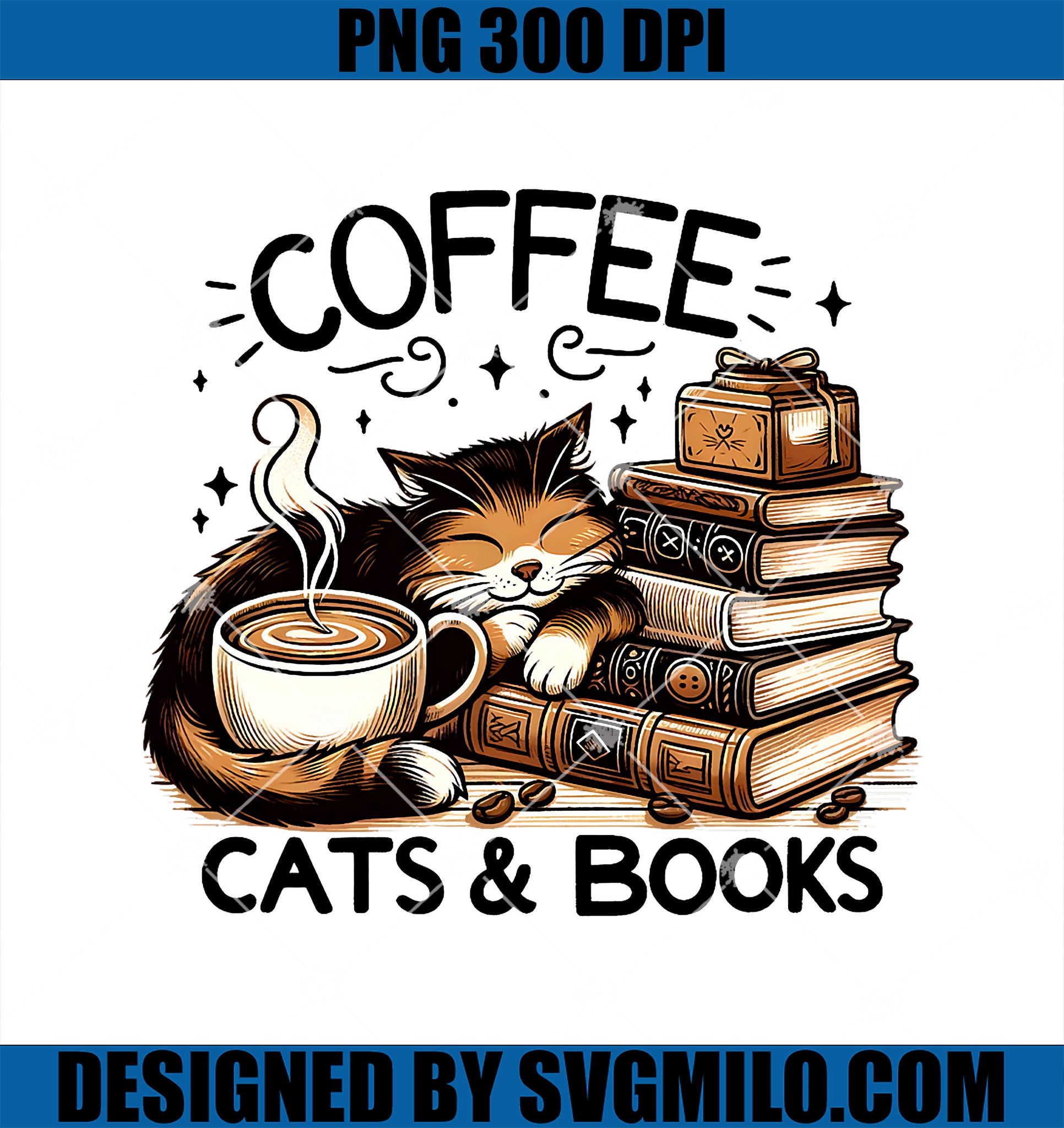 Funny Cute Coffee Cats Books PNG, Lover Gift Idea PNG