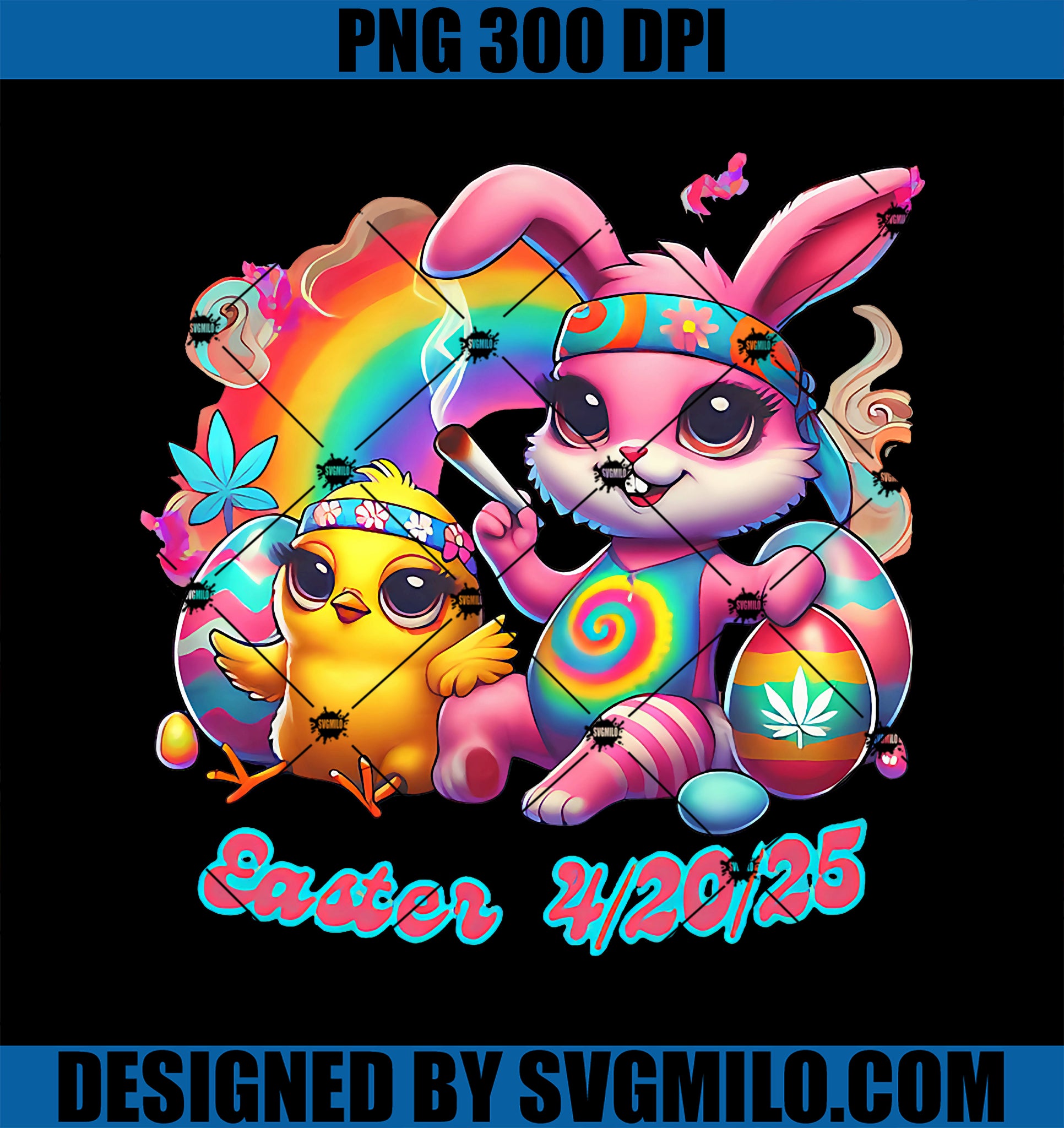 Funny Happy 420 Easter PNG, Bunny Chick Smoking Weed Cannabis PNG