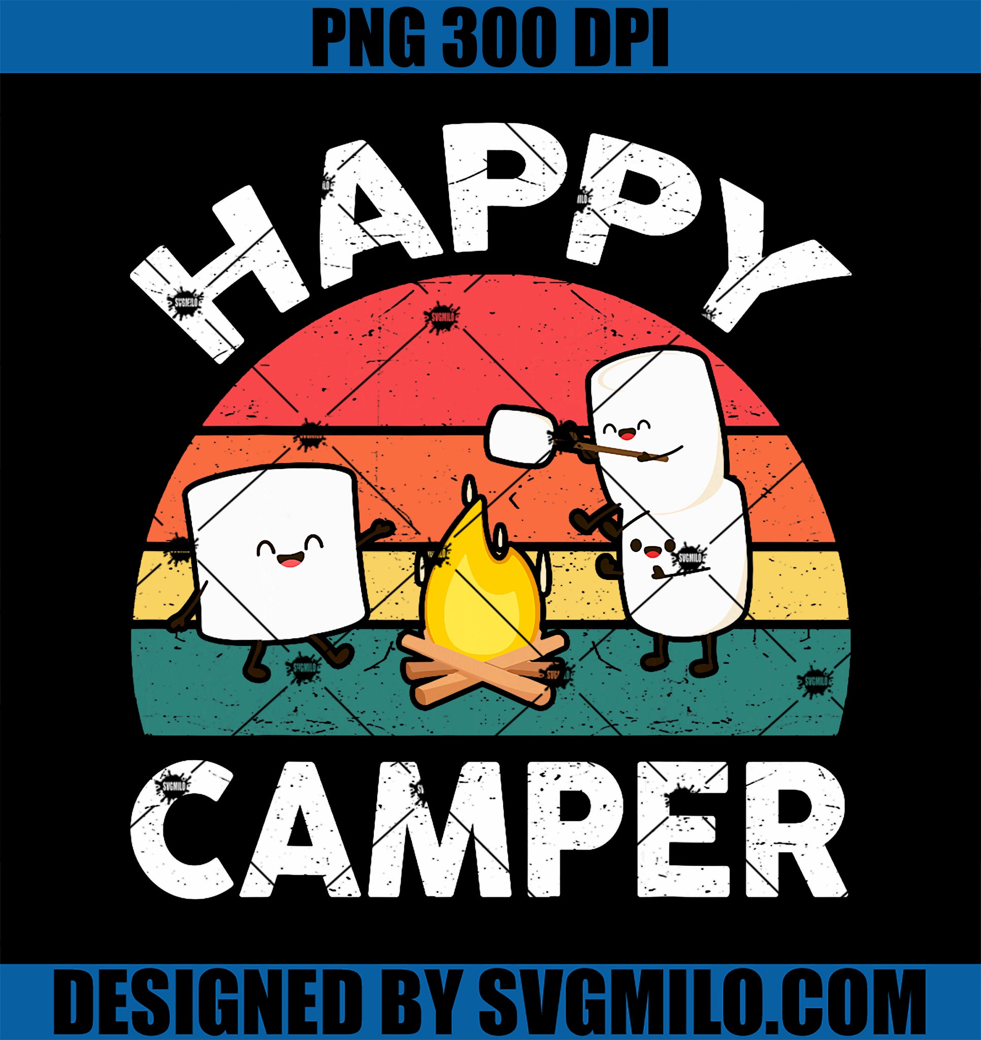 Funny Happy Camper PNG, Marshmallow Camping PNG