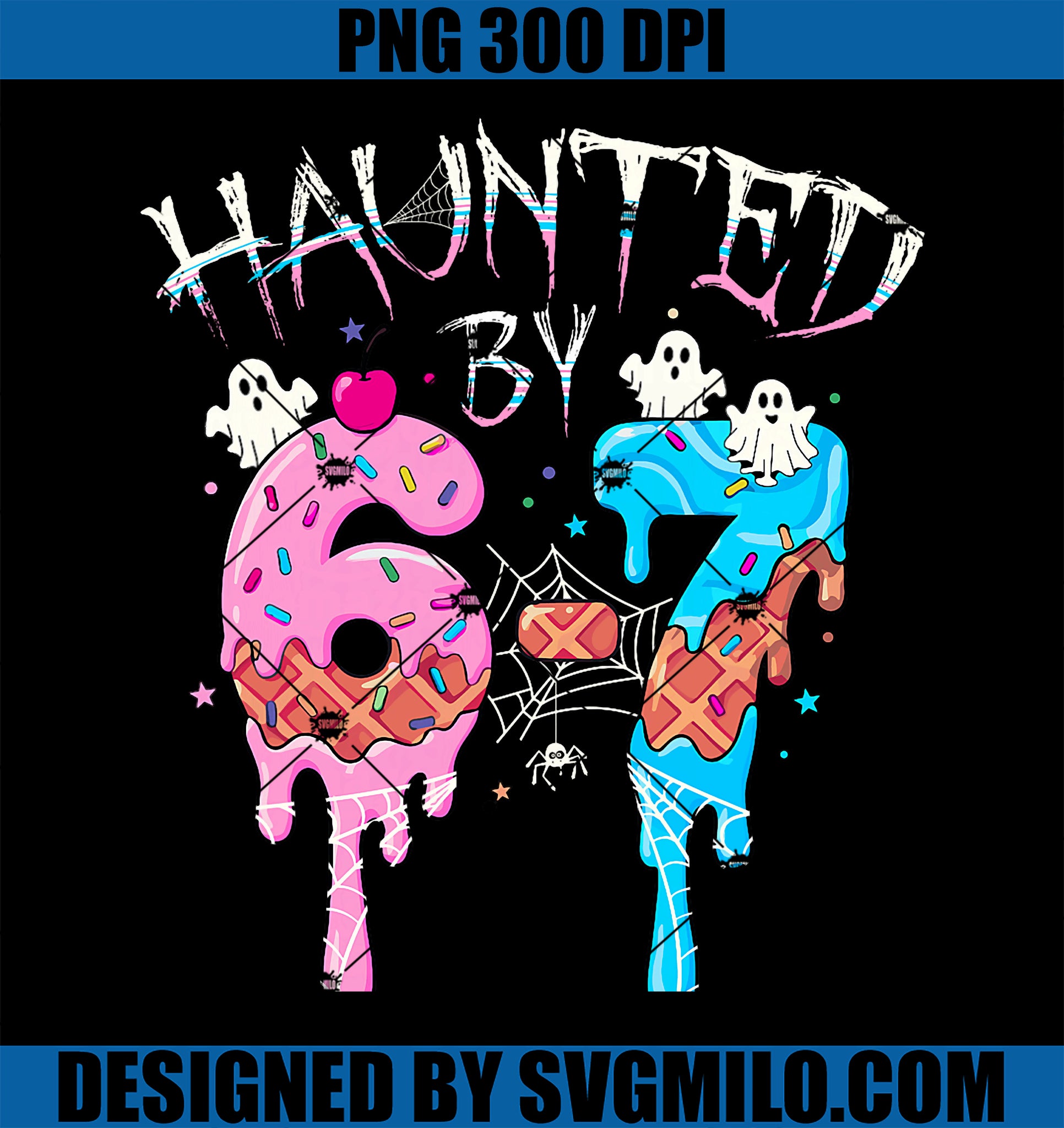 Haunted By 6 7 PNG, Halloween Ghost Gen Alpha Meme Ice Cream Drip PNG