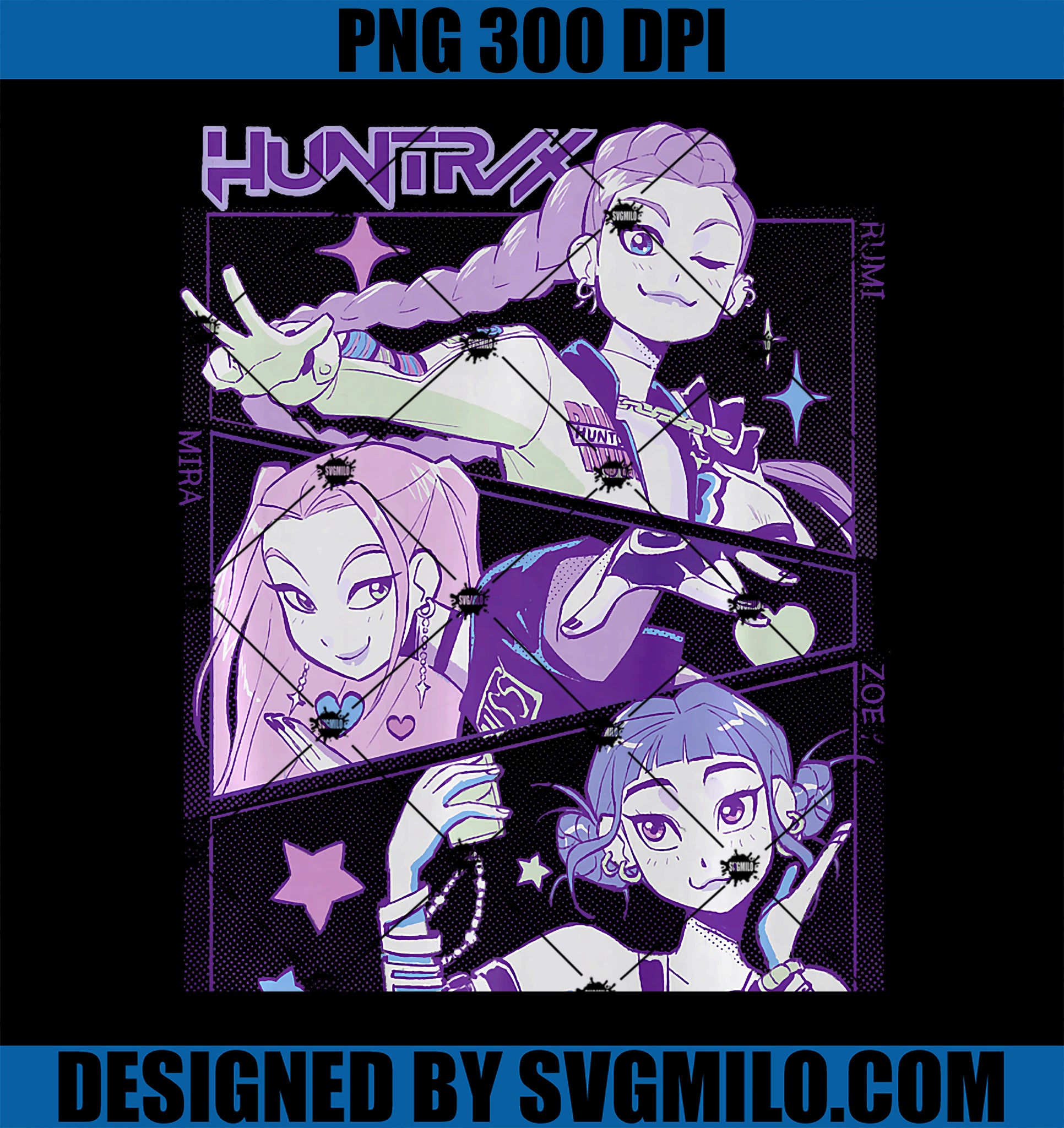 Kpop Demon Hunters PNG, Halloween Huntrix Cute Animated Panels Premium PNG