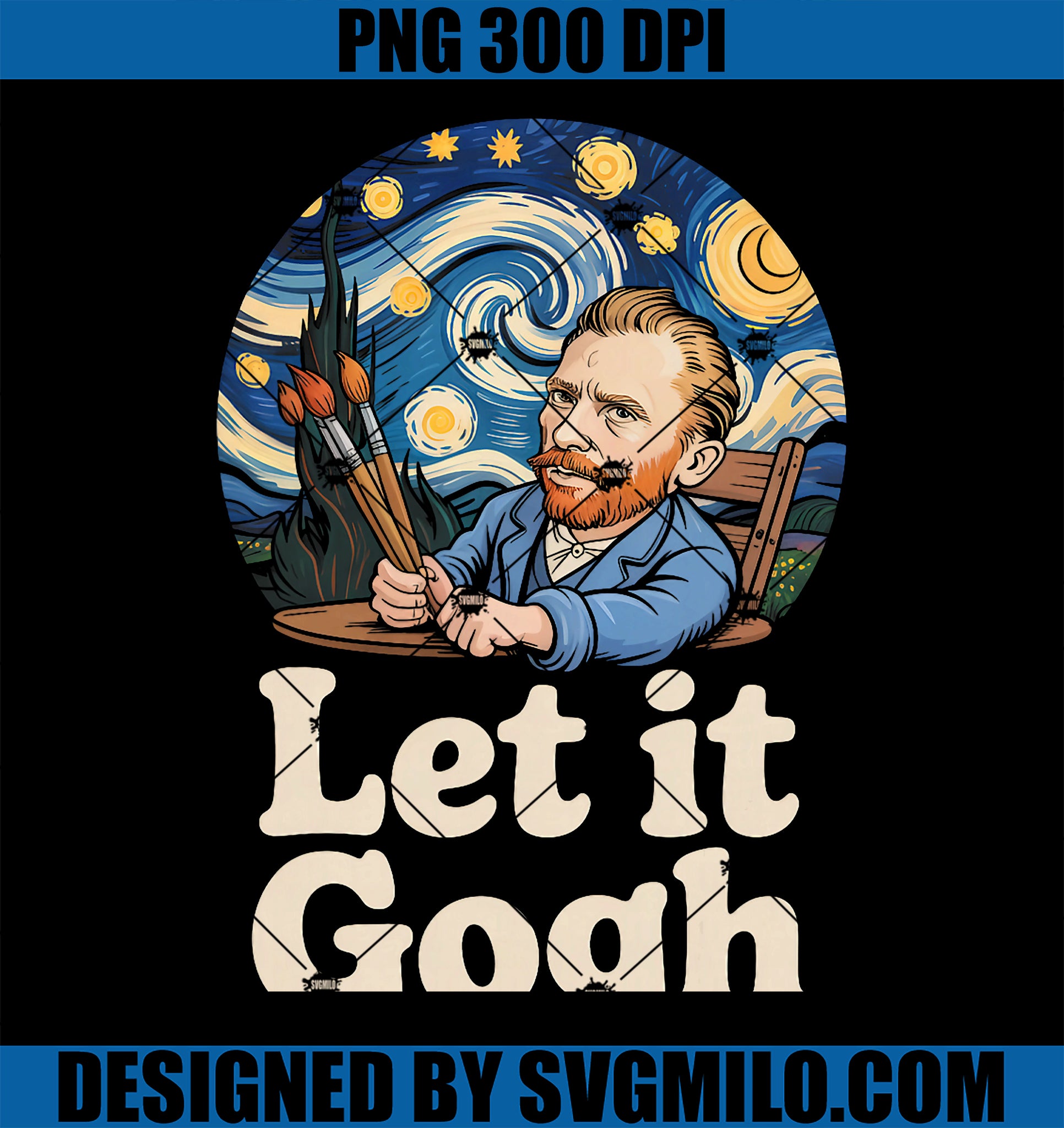 Let It Gogh Starry PNG, Night Van Gogh Parody Art Pun PNG