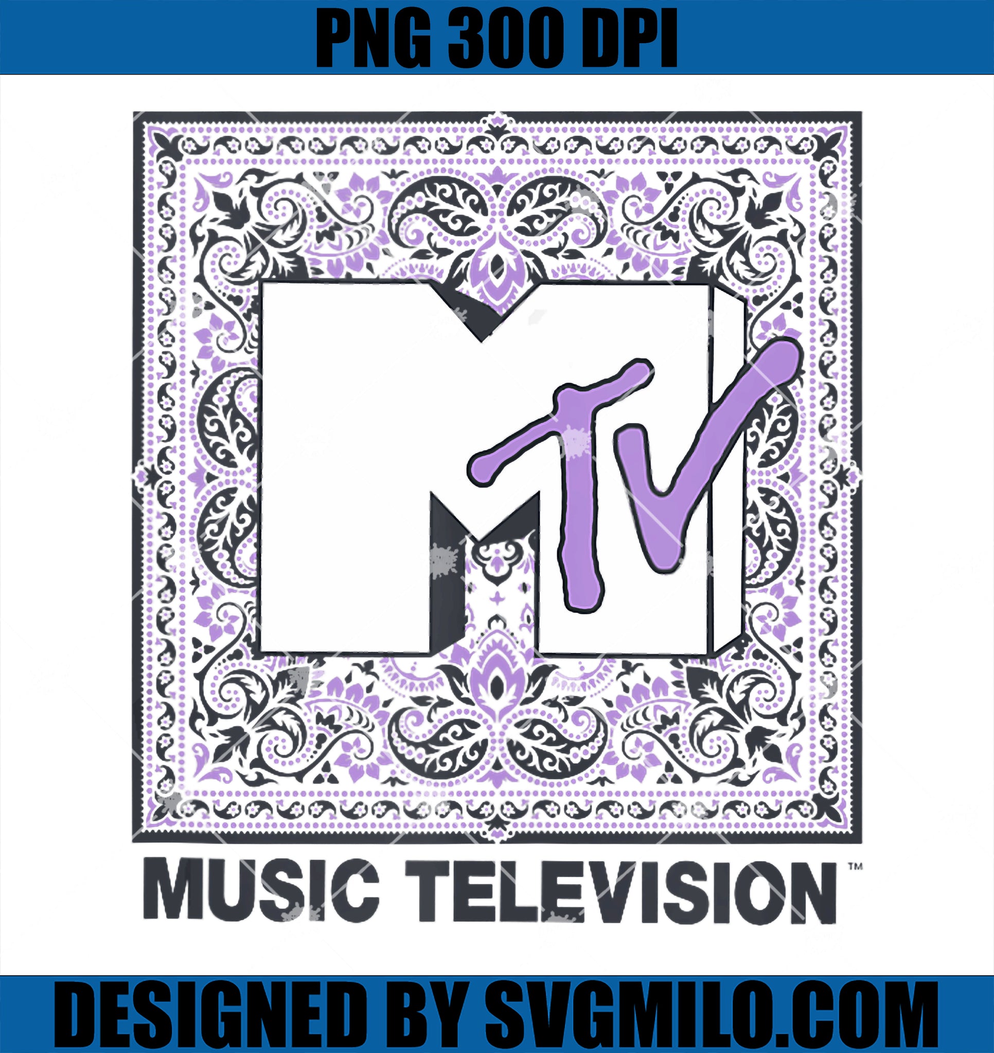 MTV Purple Paisly Vintage PNG, MTV Logo PNG