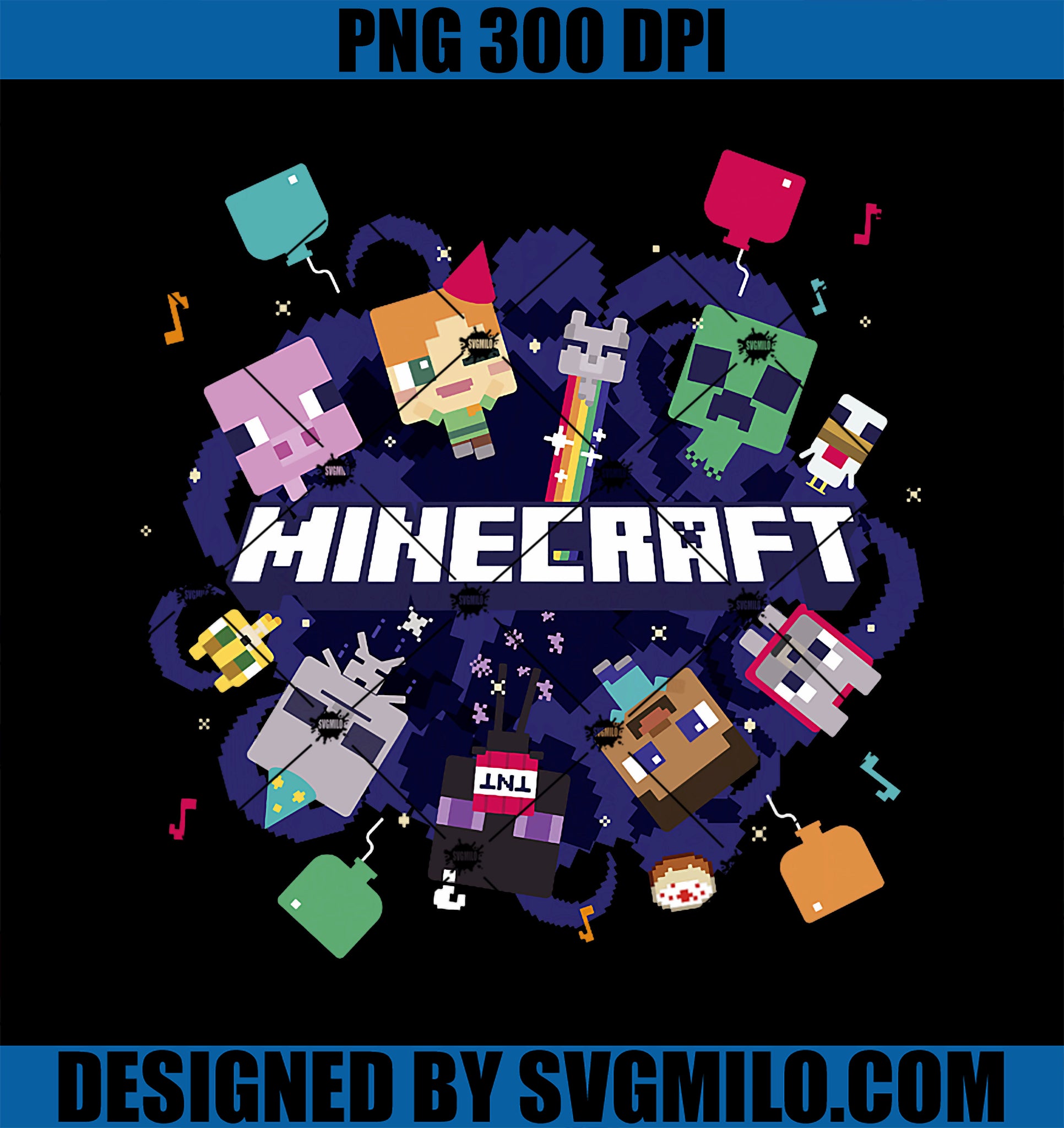 Minecraft Chibi Mobs Party PNG, Celebration Logo PNG