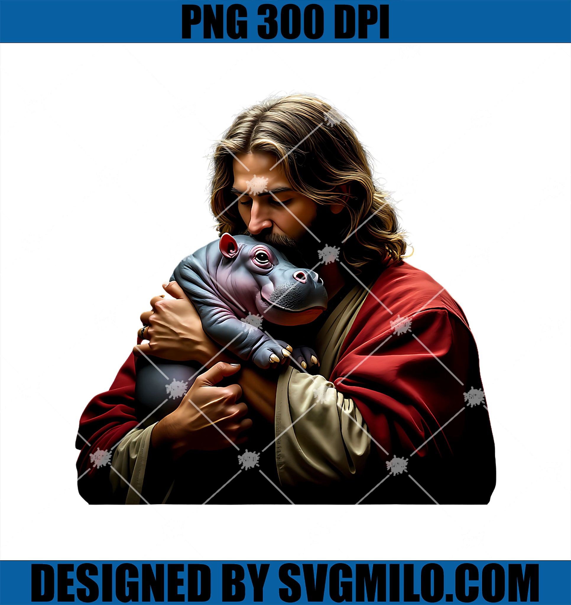 Moo Deng Jesus Christ Baby Hippo Animal PNG, Funny Christian Meme PNG