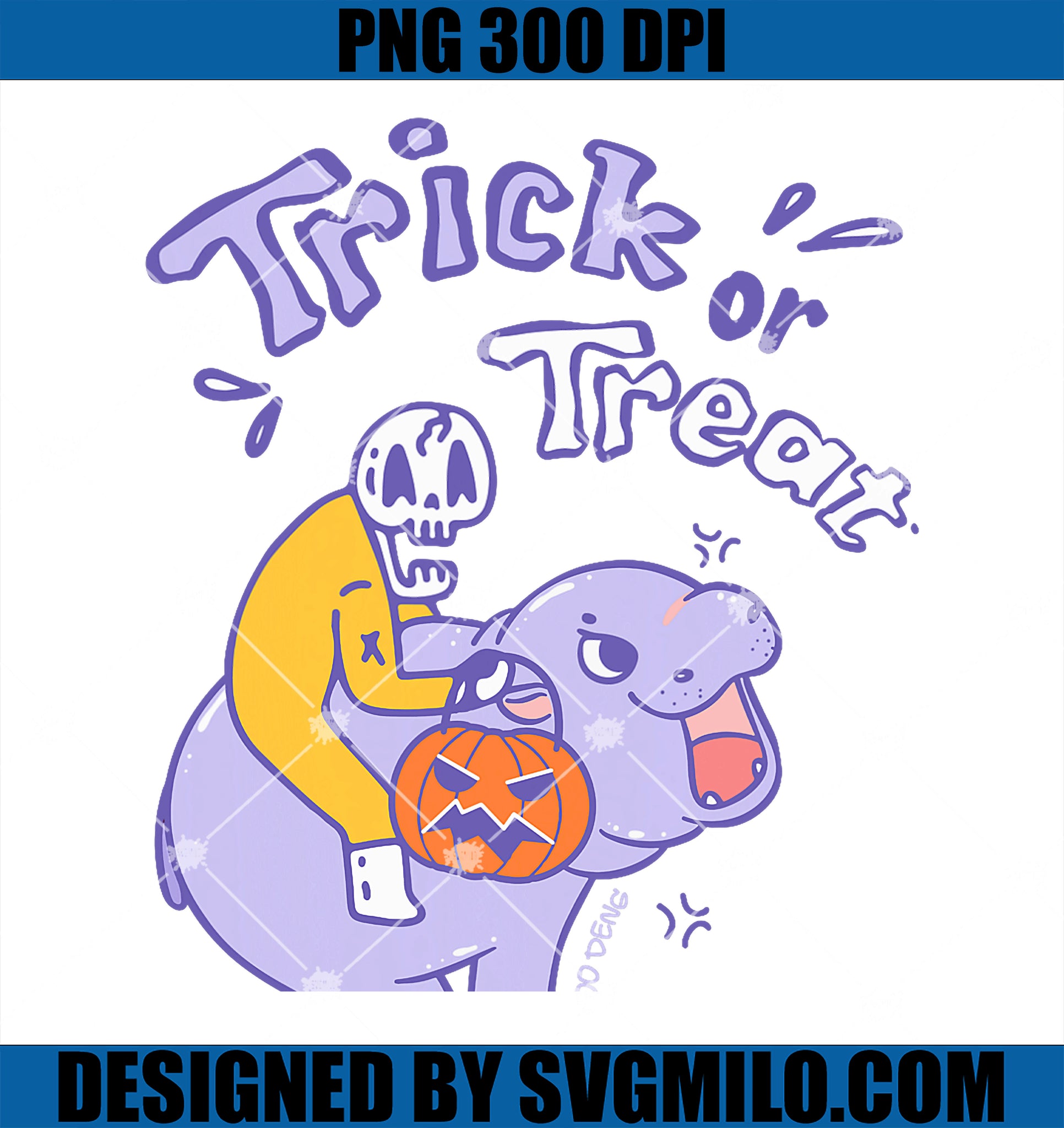 Moo Deng Skeleton Riding T-Rex Halloween PNG, Trick or Treat Cute PNG