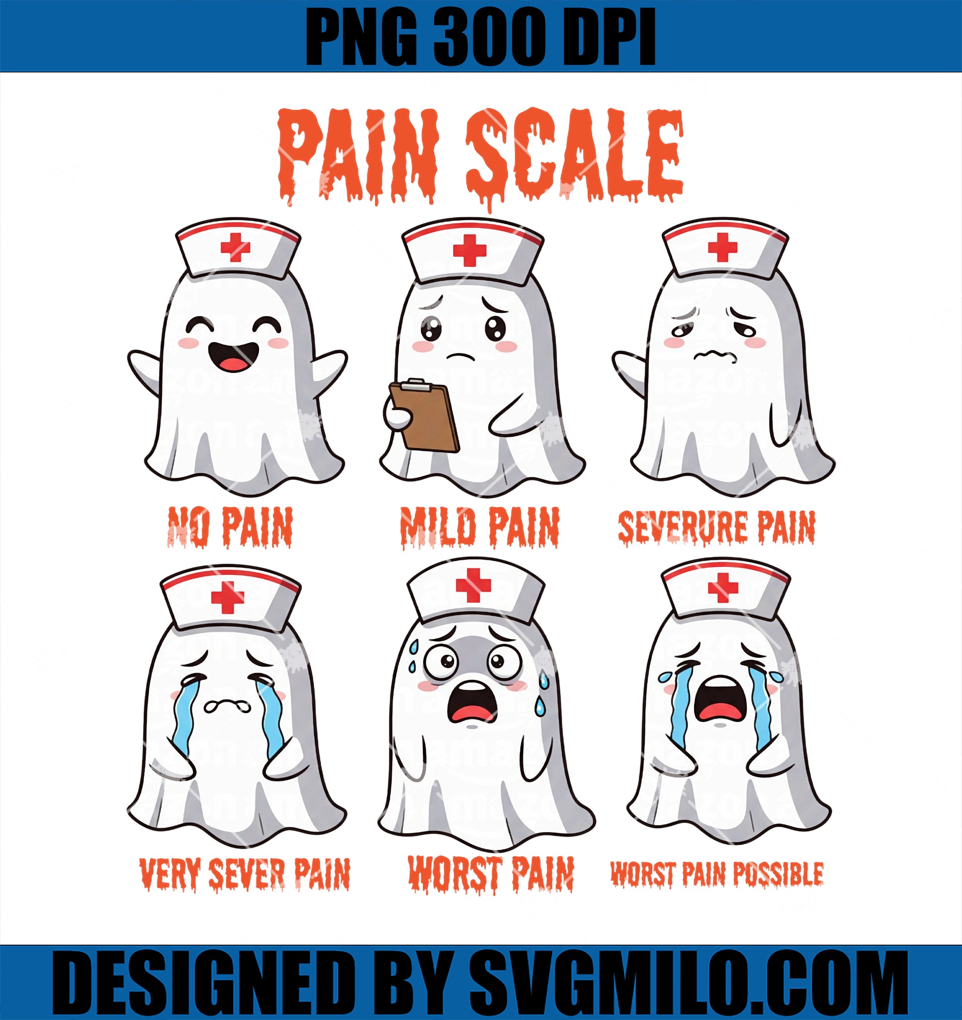 Pain Scale Spooky Ghosts Fall PNG, Halloween Trauma Funny Nurse PNG