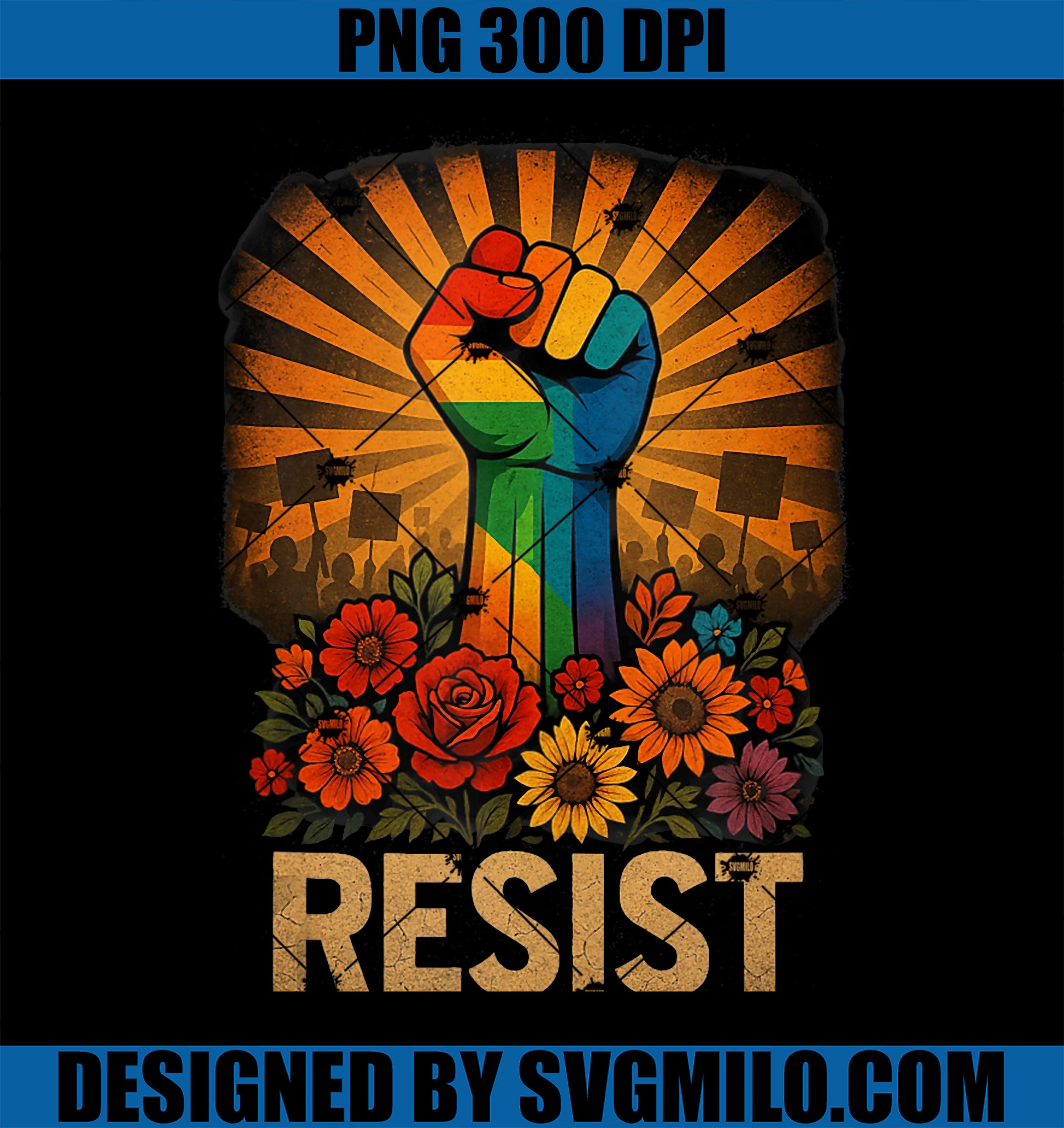 Rainbow Resist Fist PNG, Pride Protest Floral Power Graphic PNG