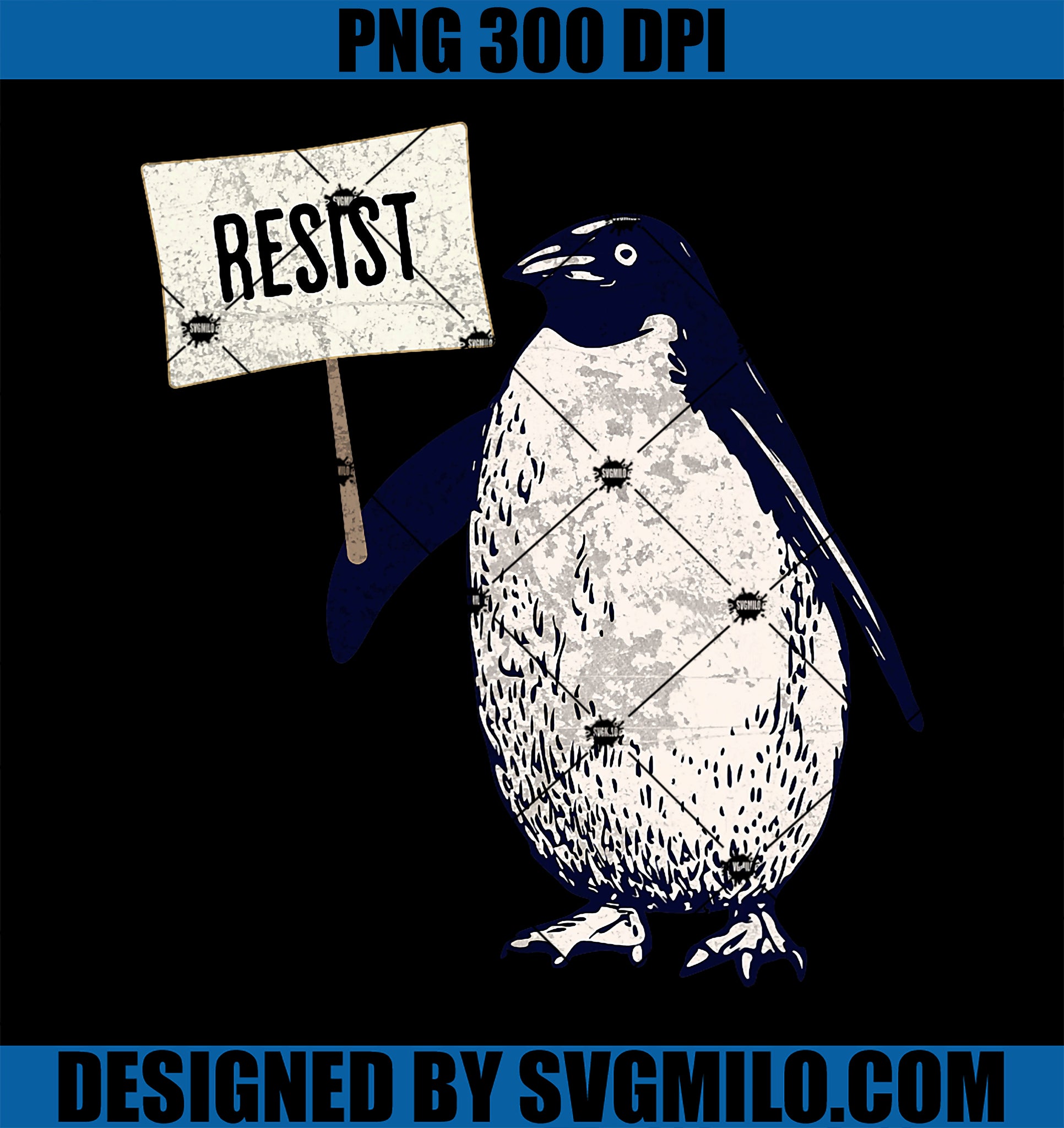 Resist PNG, Penguin Anti Tariff Protest Illustration Democrat PNG