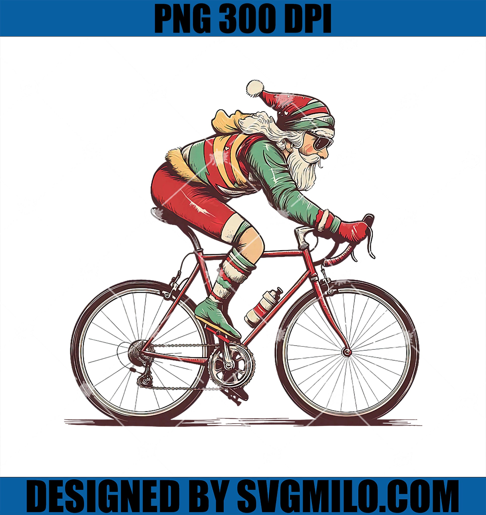 Retro Santa Riding Bicycle Cycling PNG, Biking Elf Bike Christmas PNG