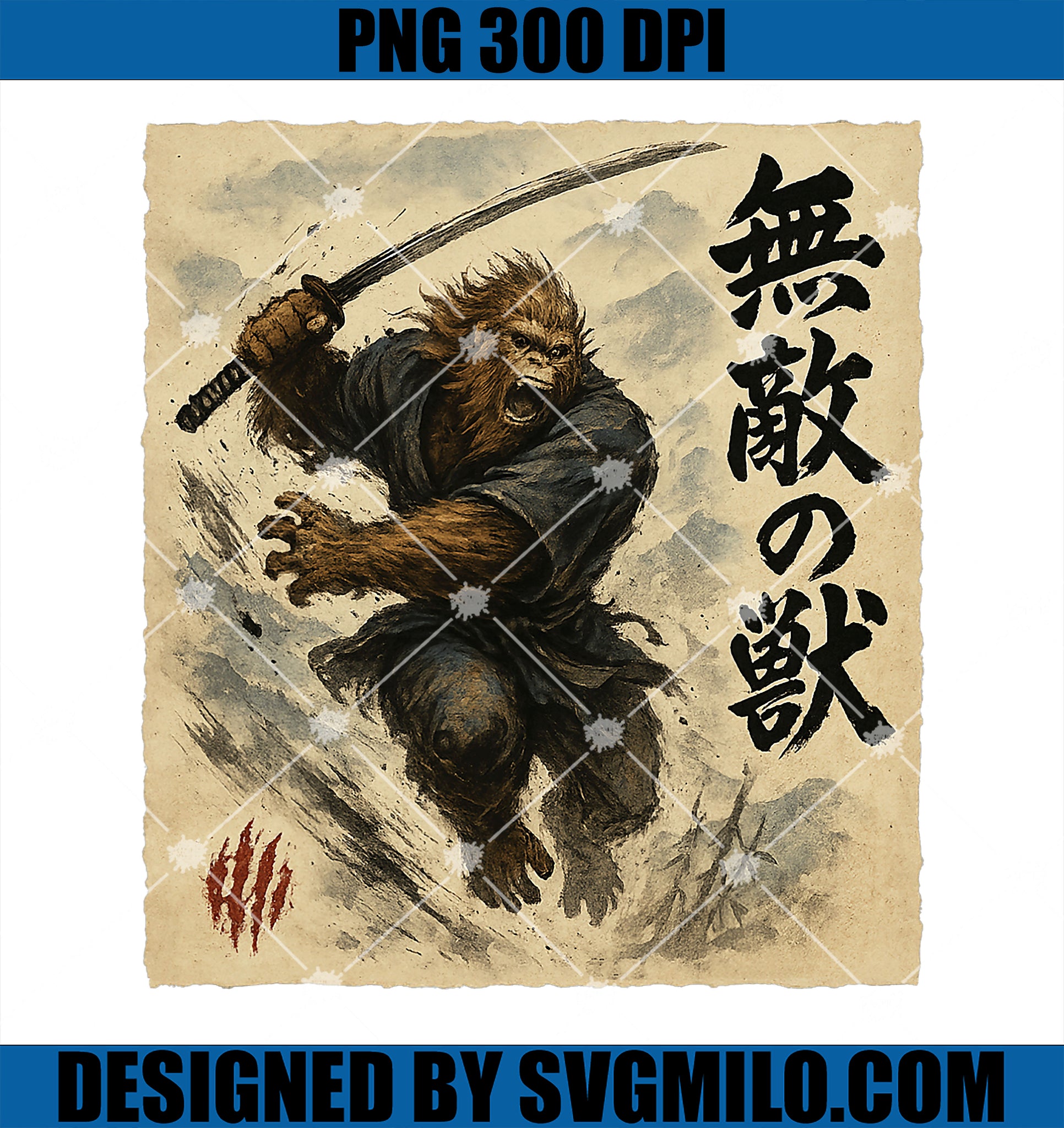 Samurai Bigfoot Invincible PNG, Beast Japanese Warrior Sasquatch PNG
