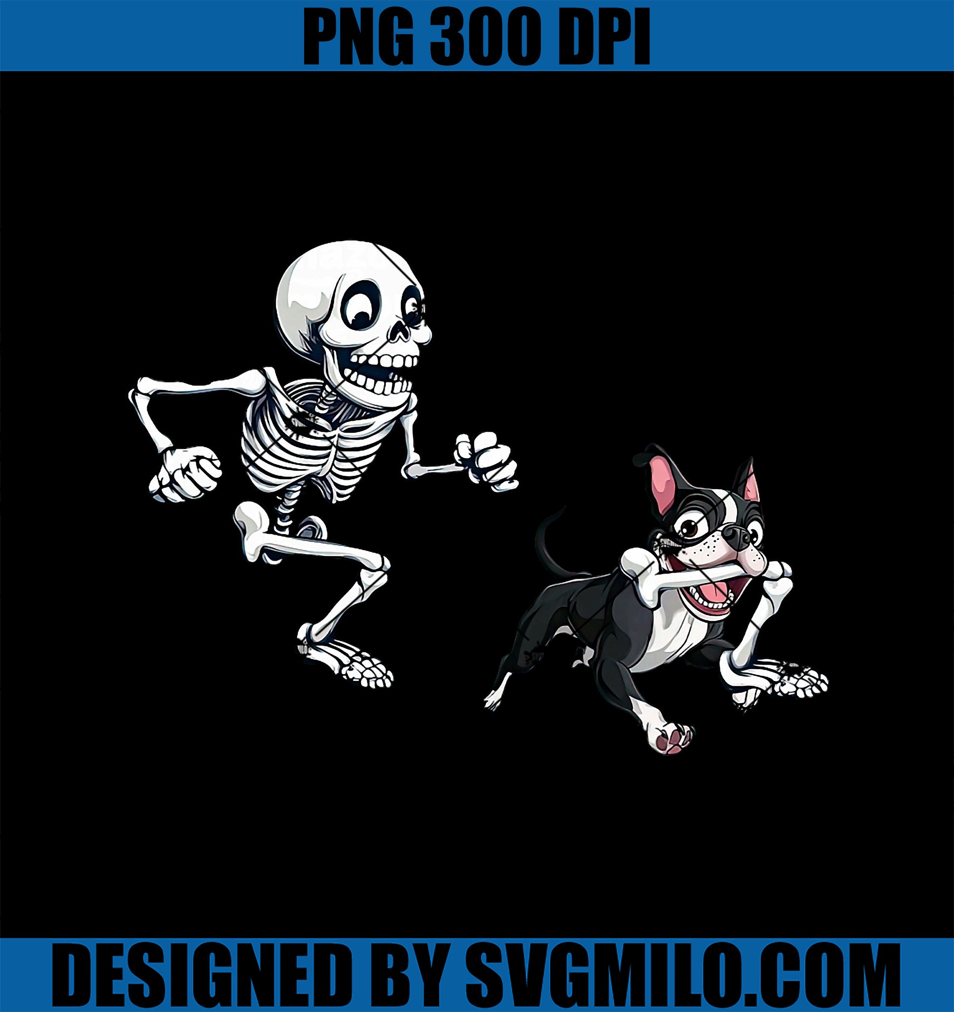 Skeleton Chasing Dog Boston Terrier PNG, Halloween Pet Lover PNG