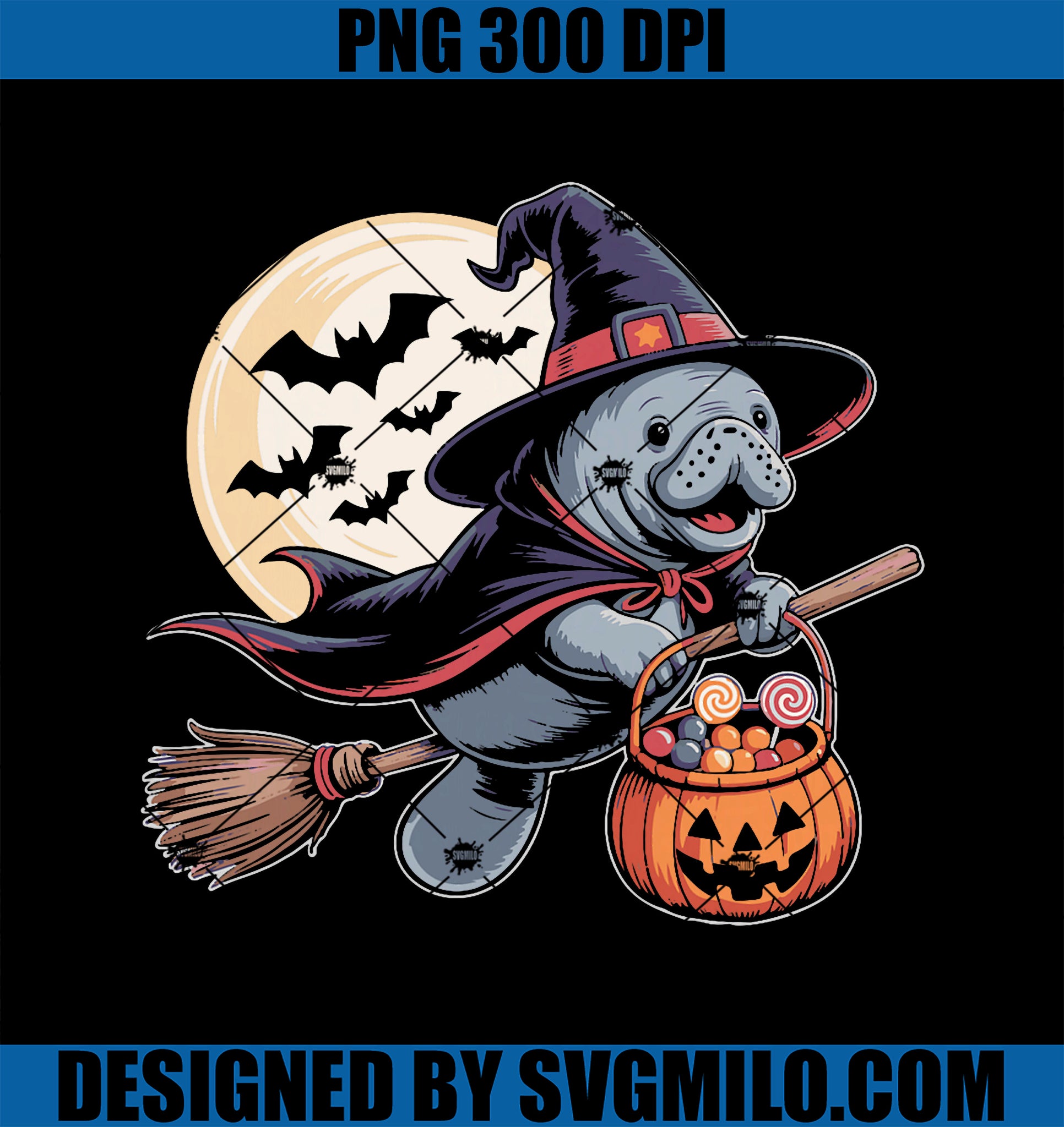Spooky Manatee PNG, Witch Hat Pumpkin Halloween Outfit PNG