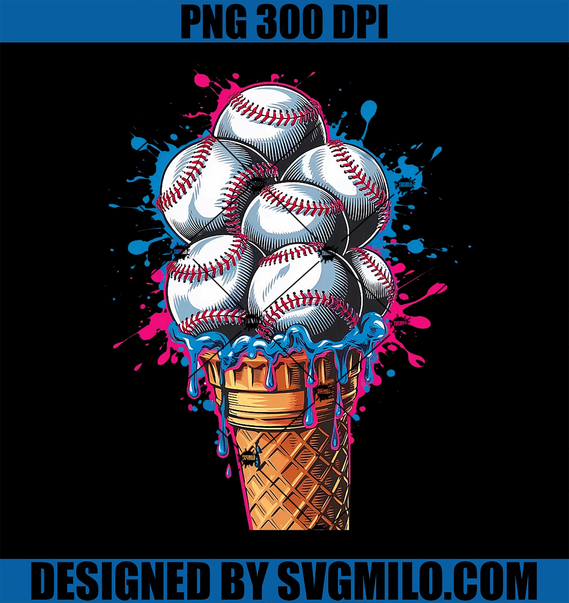 Sport Baseball Drip Ice Cream Colorful PNG, Baseball Dripping PNG