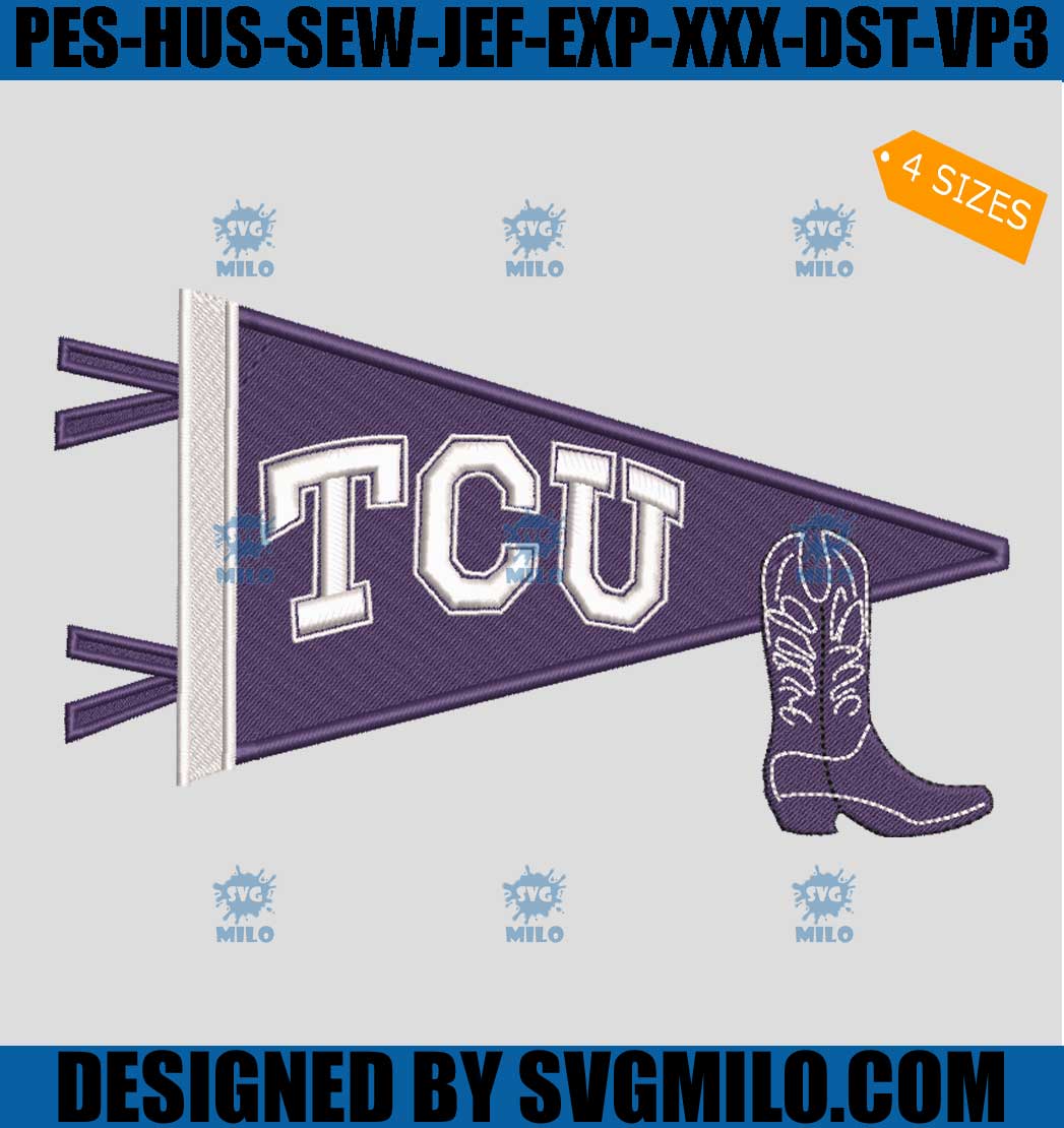 TCU Embroidery Design, College Pennant Patch, Western Cowboy Boot ...