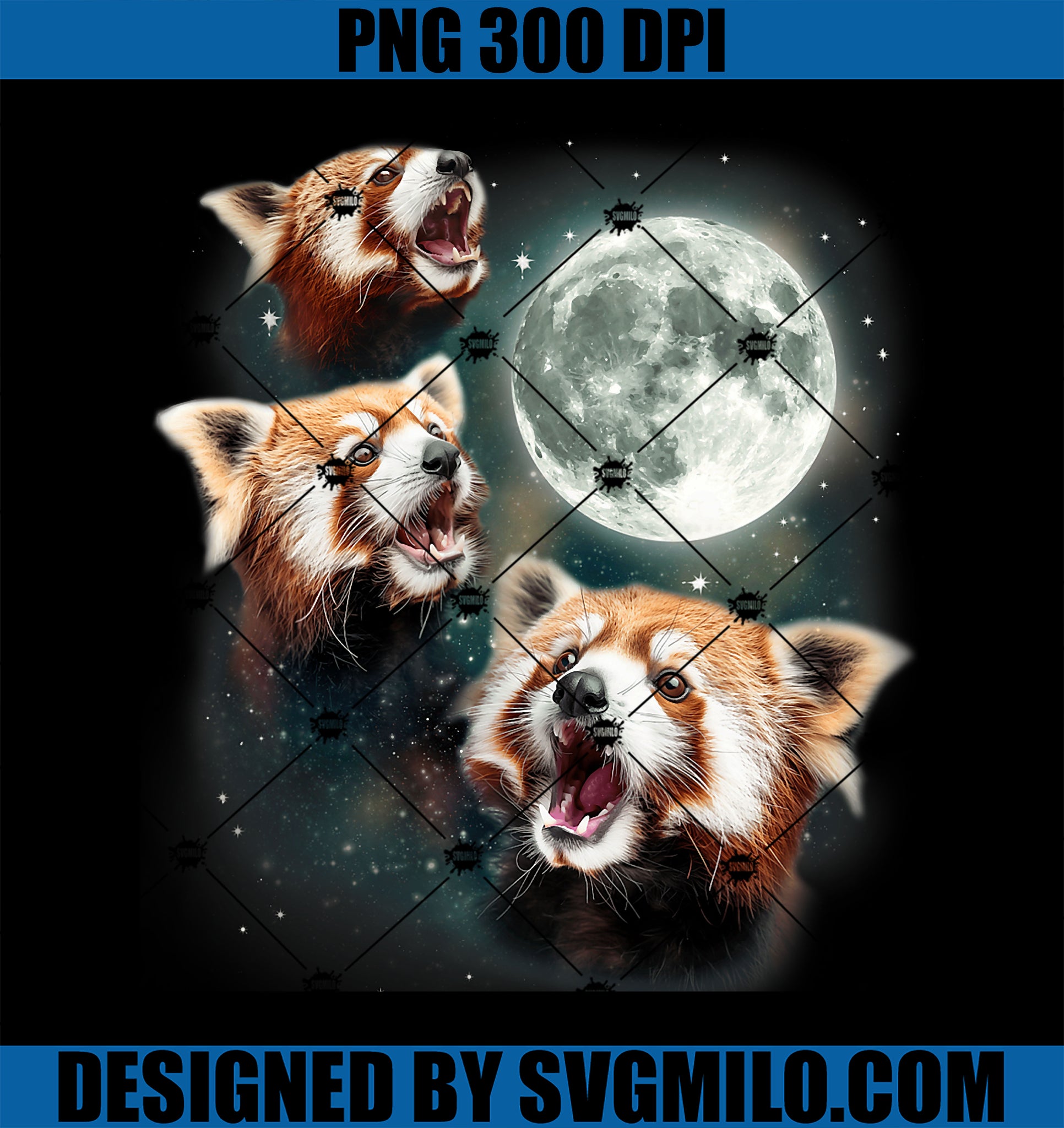 Three Red Panda Moon PNG, 3 Moon Forest Bamboo Howling Bear PNG
