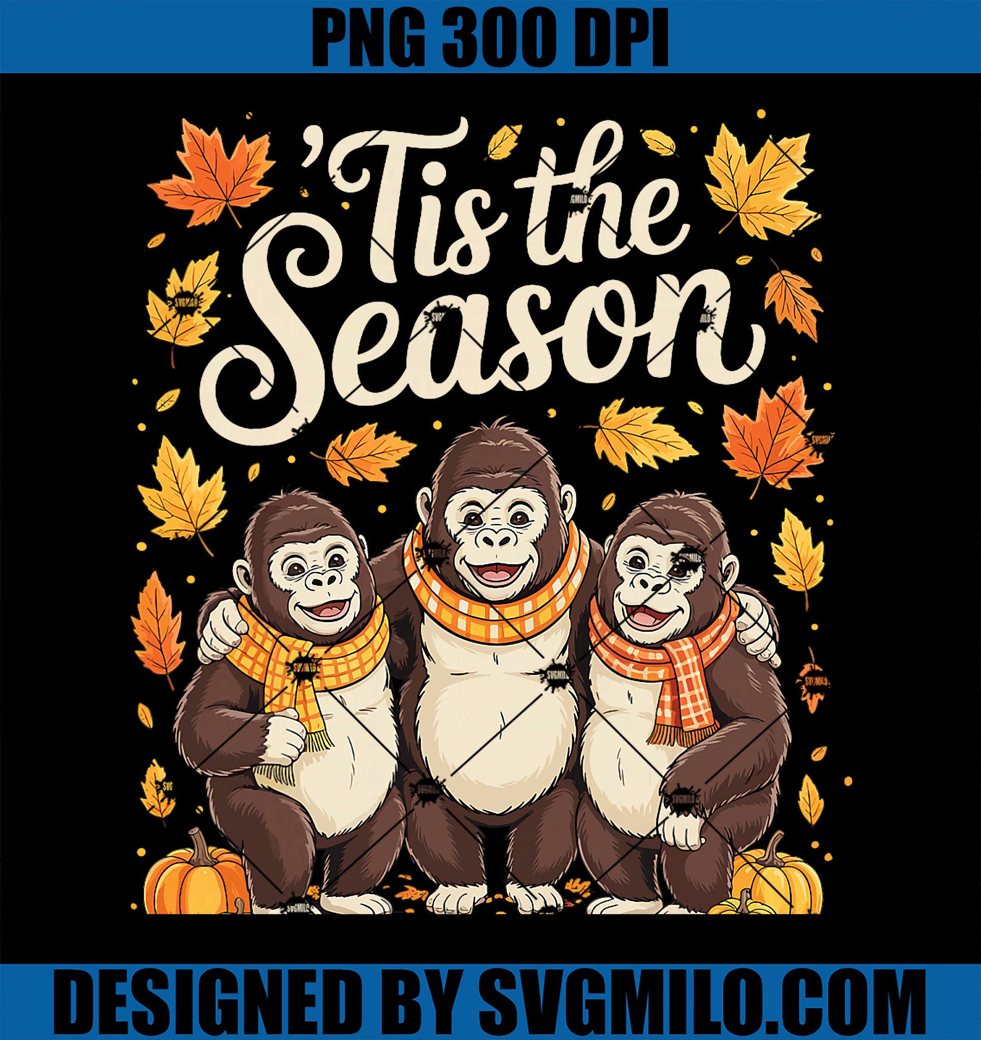 Tis The Season PNG, Gorilla Fall Autumn Pumpkin PNG