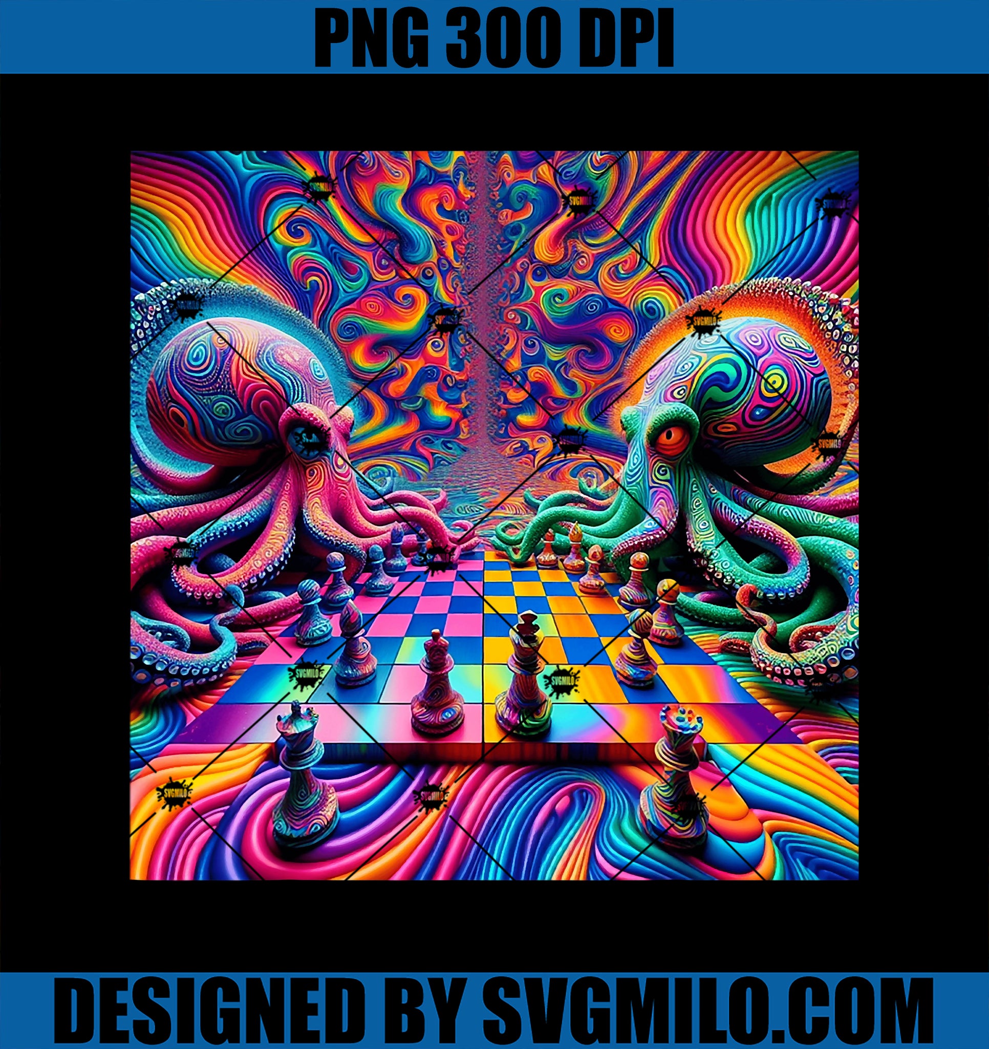 Trippy Octopus Alien Chess Battle PNG, EDM Music Rave Festival PNG