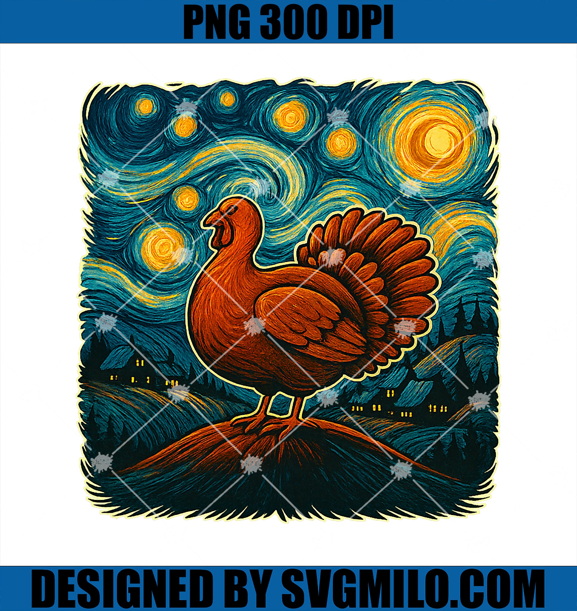 Turkey Starry Night Van Gogh PNG, Style Thanksgiving PNG