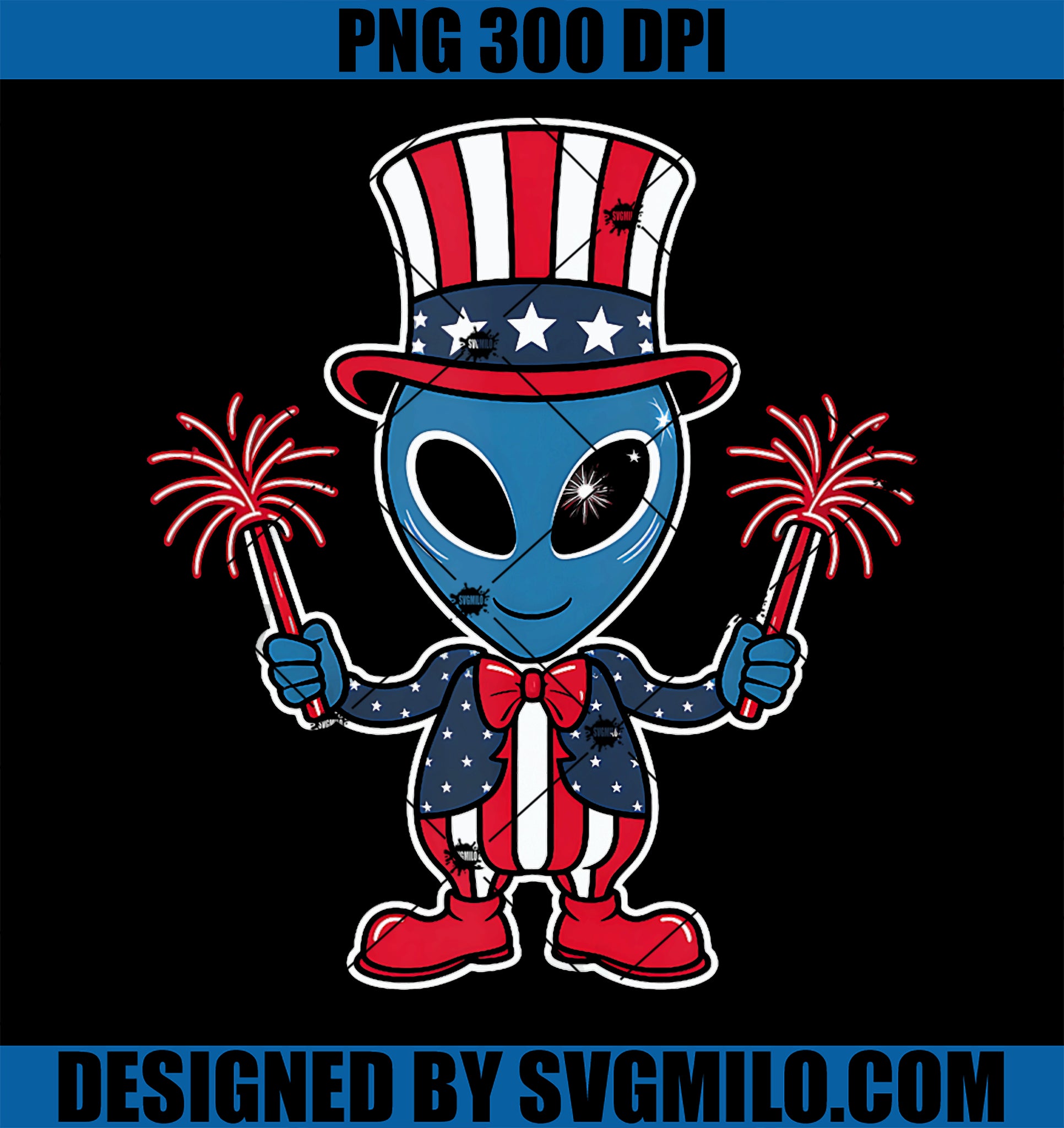 USA Alien Fireworks Fourth of July Patriotic PNG