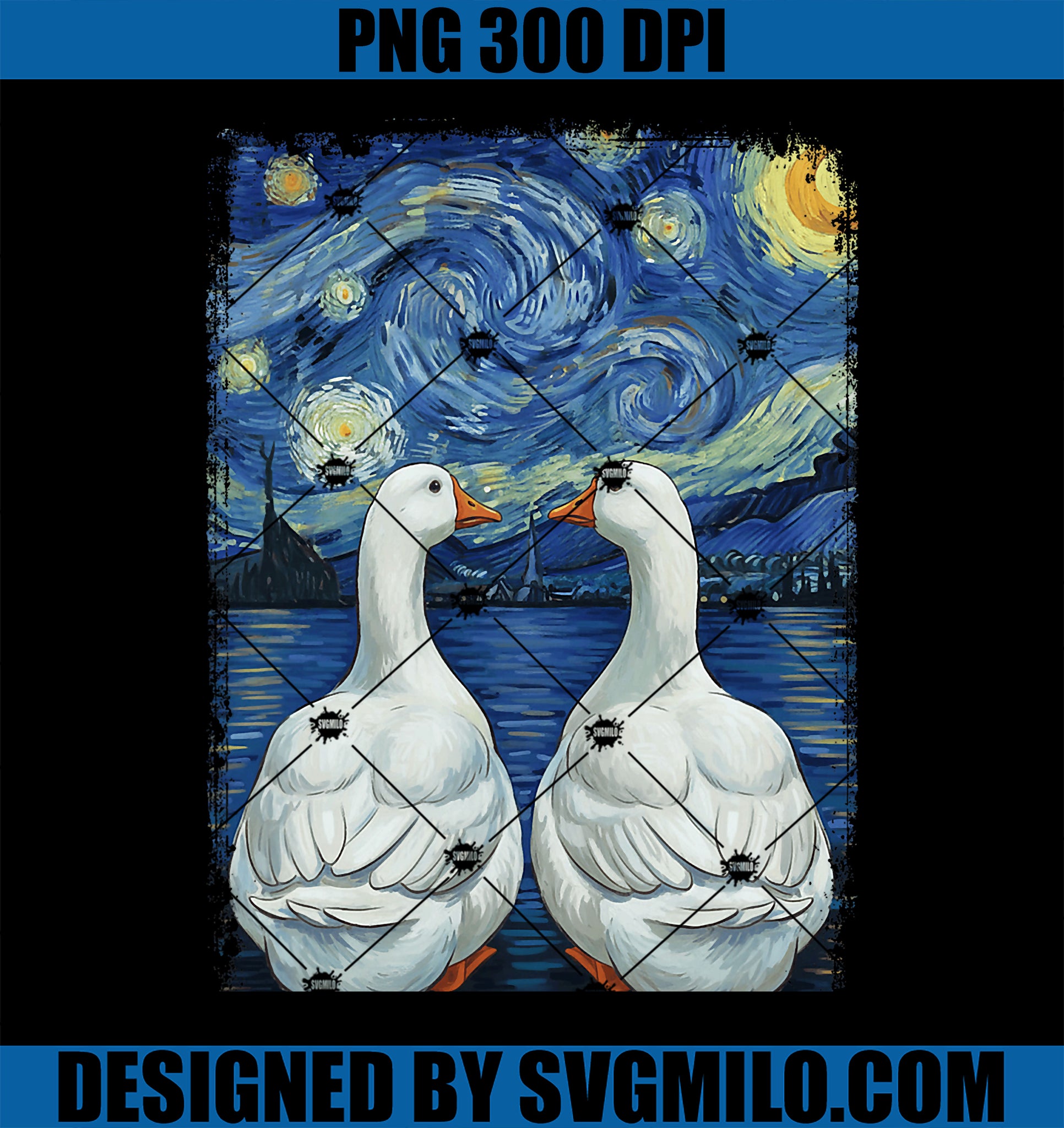 Van Gogh Starry Night PNG, Silly Goose Couples PNG