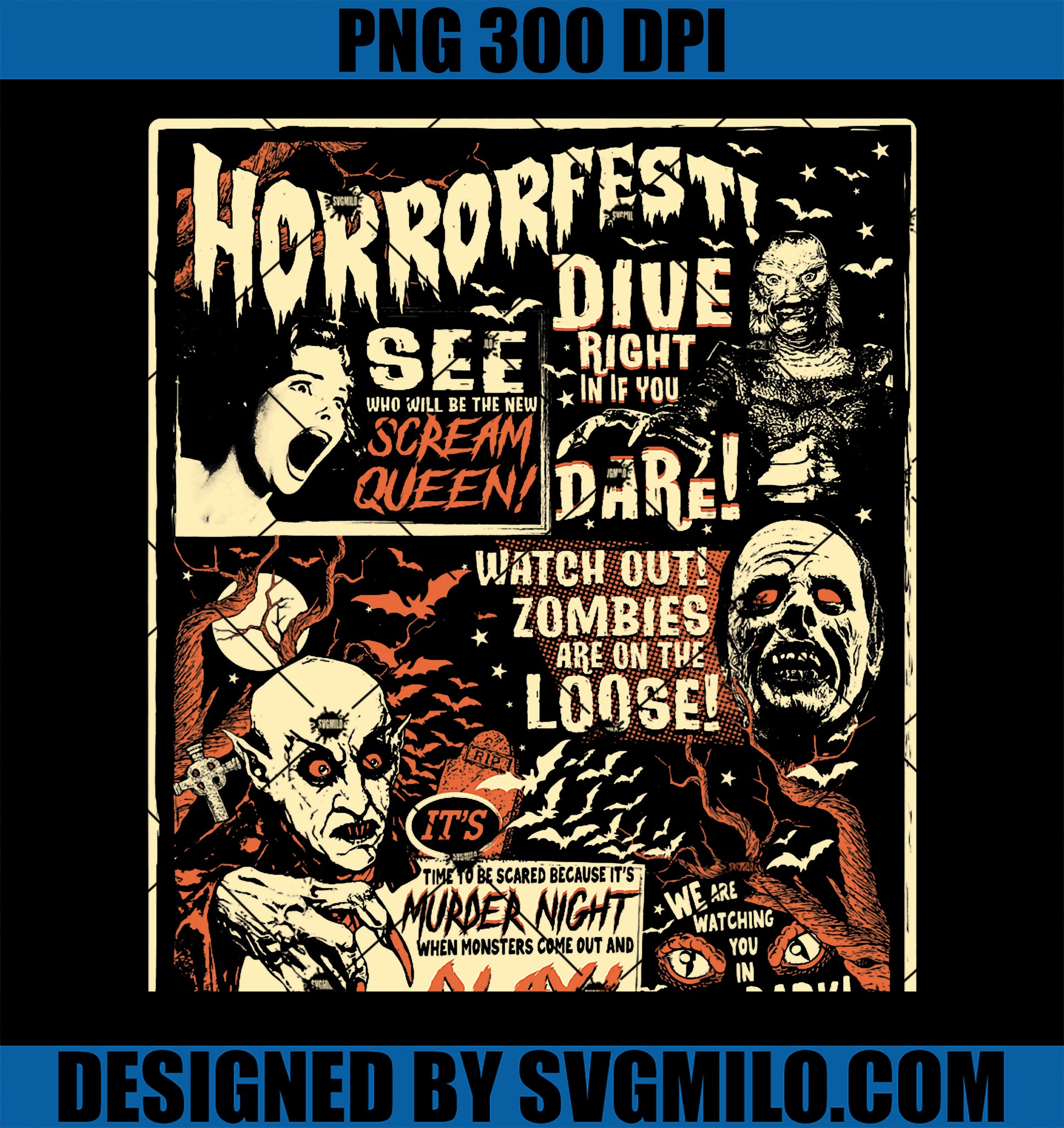 Vintage Horrorfest Poster Halloween PNG, Movie Old Time Horror PNG