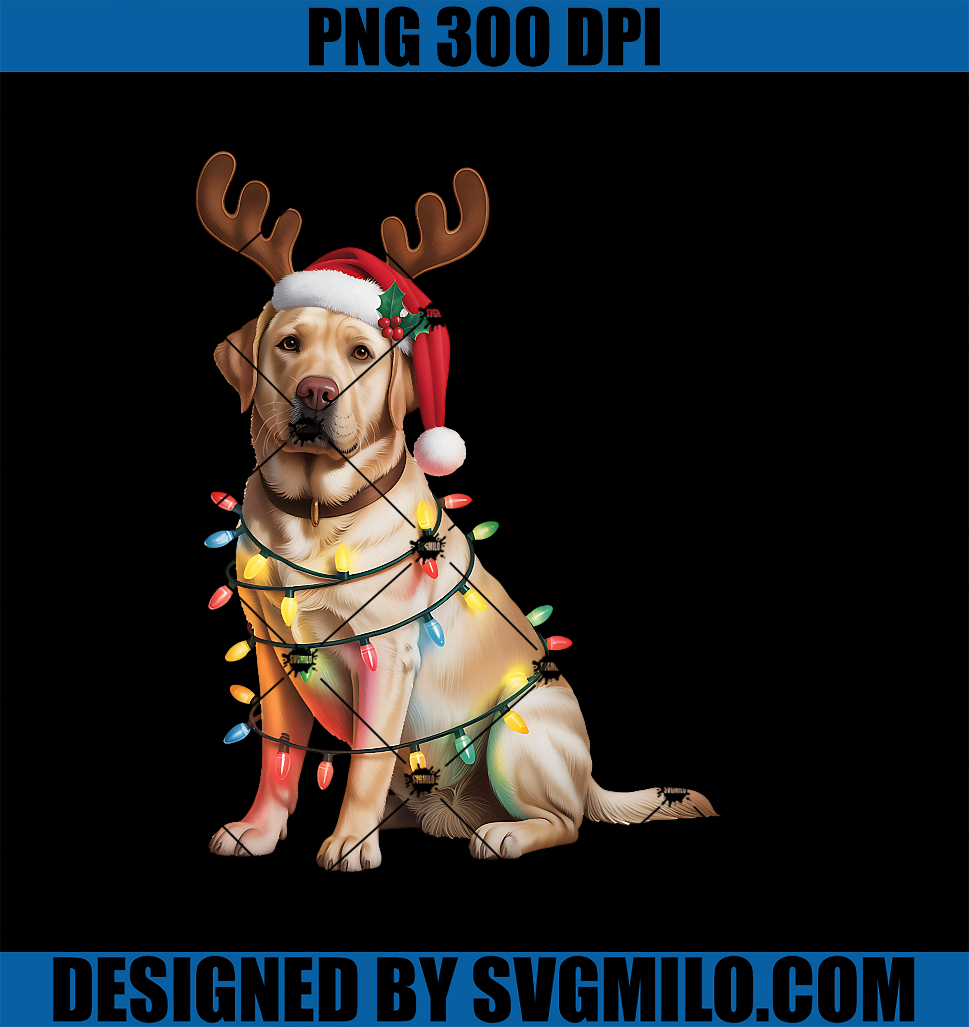 Yellow Lab Christmas Tree Light PNG, Labrador Dog PNG